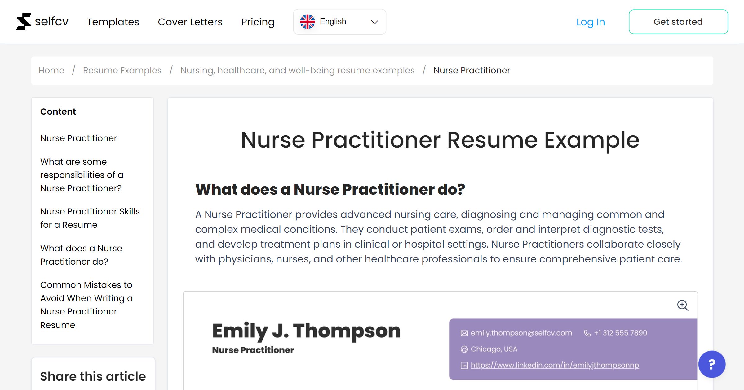 Nurse Practitioner Resume Example