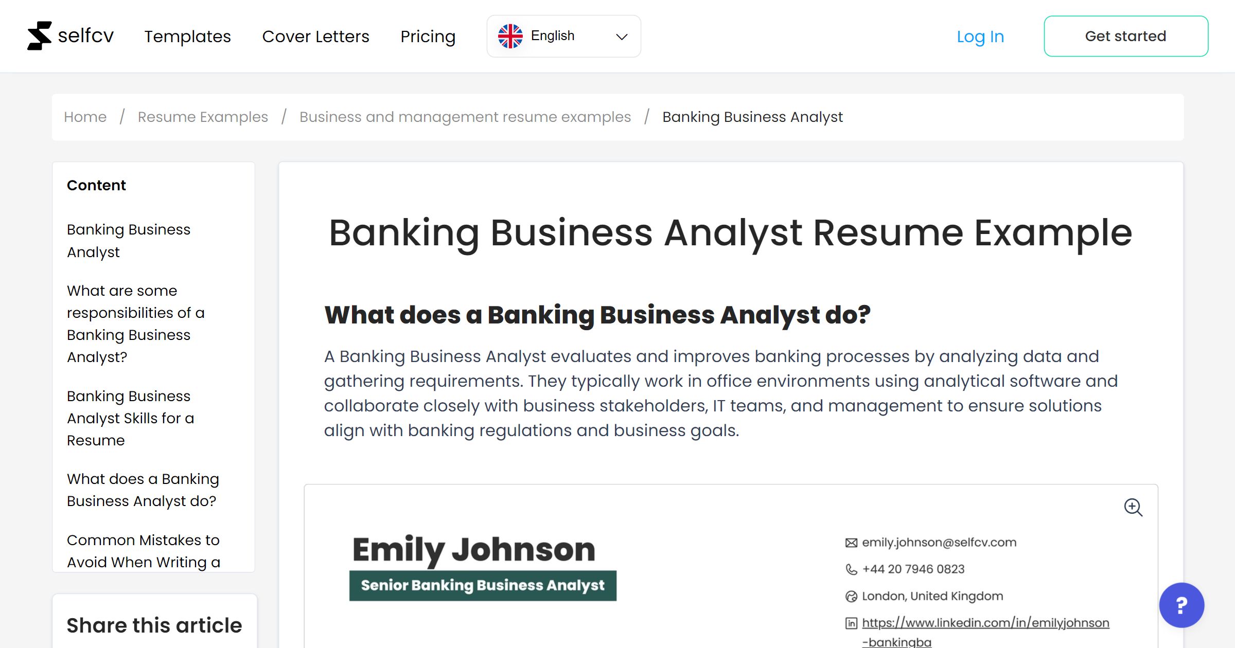 Banking Business Analyst Resume Example