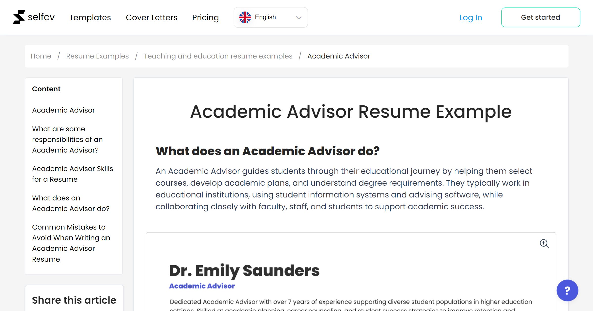 Academic Advisor Resume Example