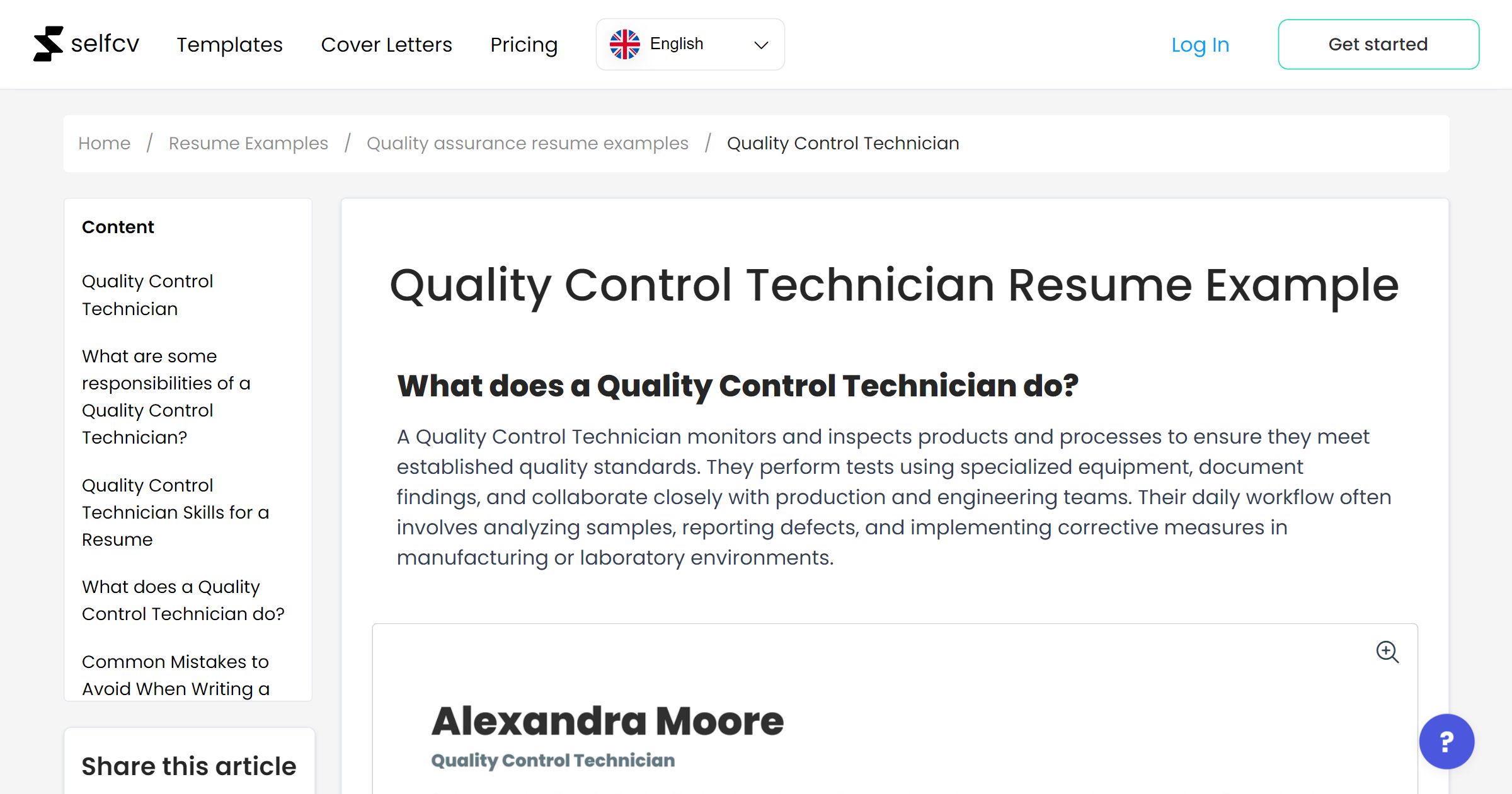 Quality Control Technician Resume Example
