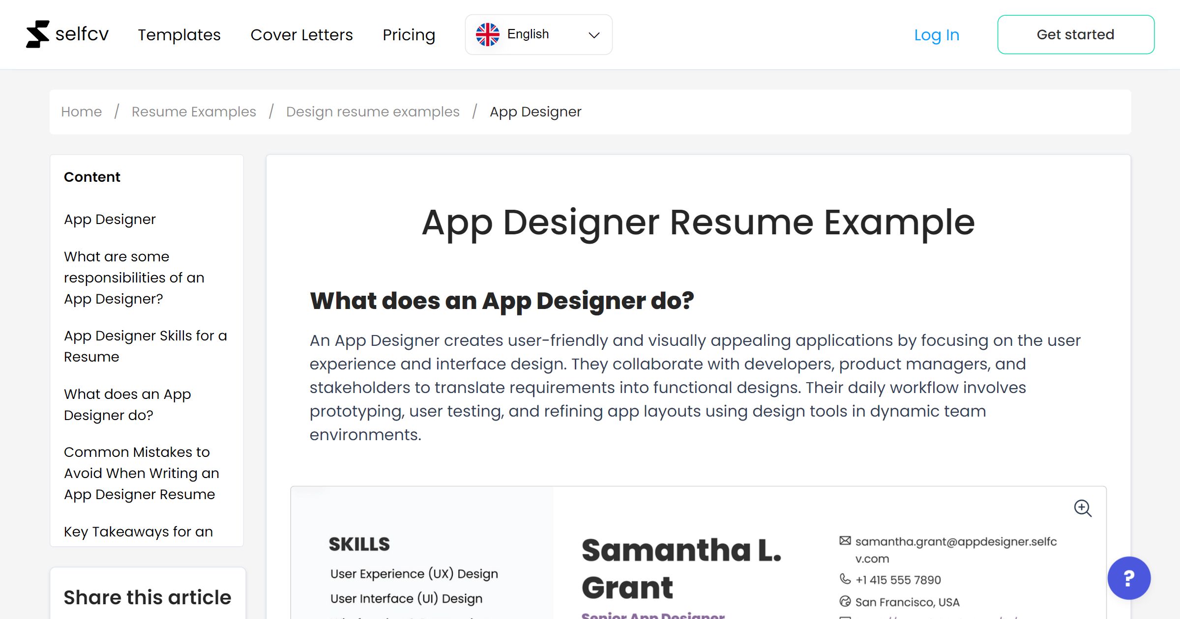 App Designer Resume Example