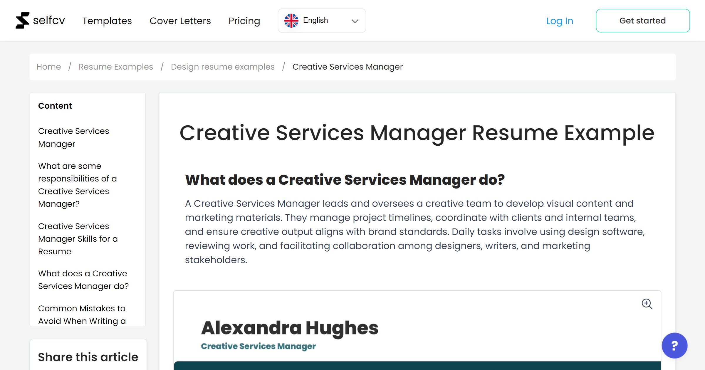 Creative Services Manager Resume Example