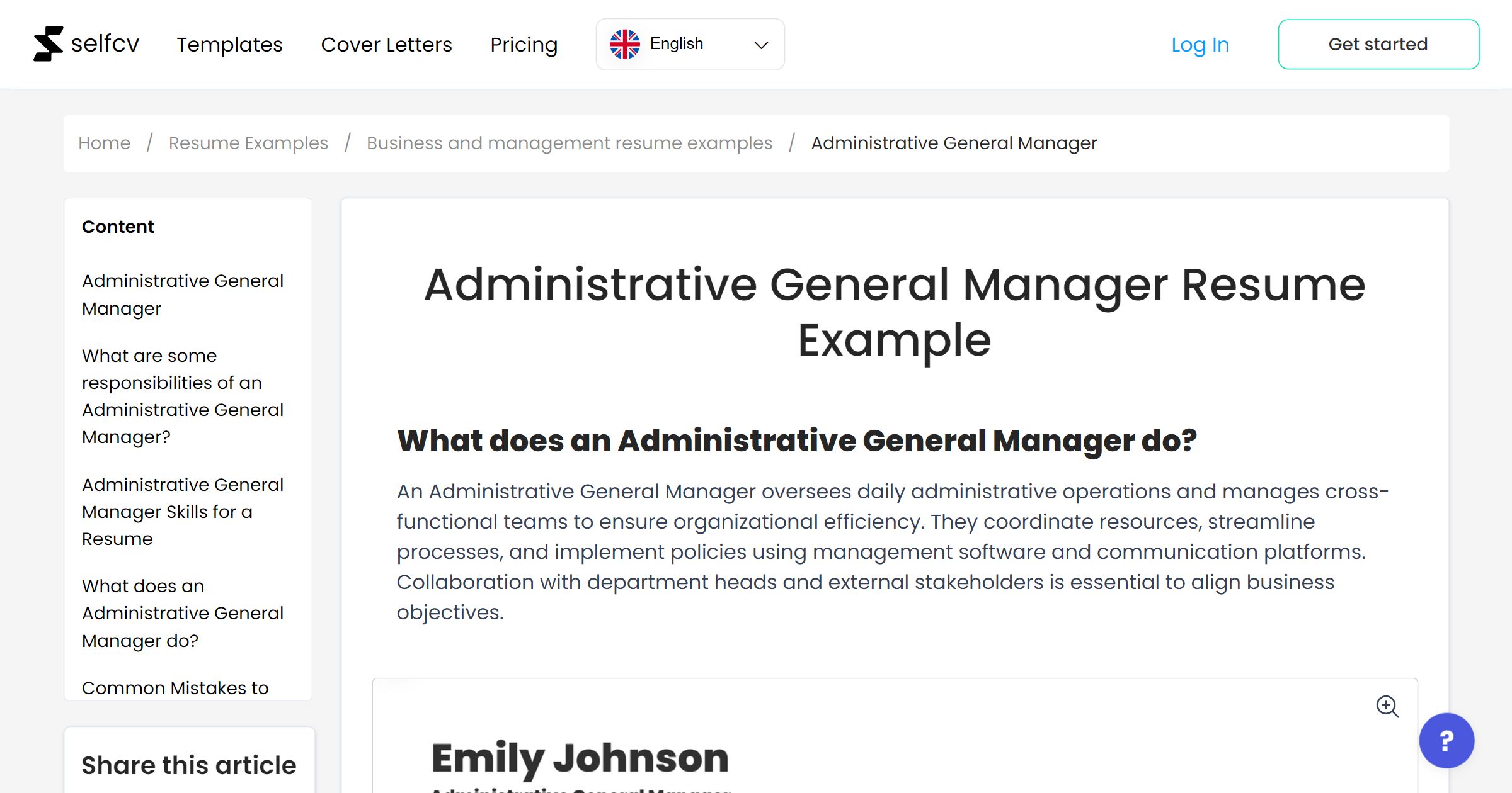 Administrative General Manager Resume Example