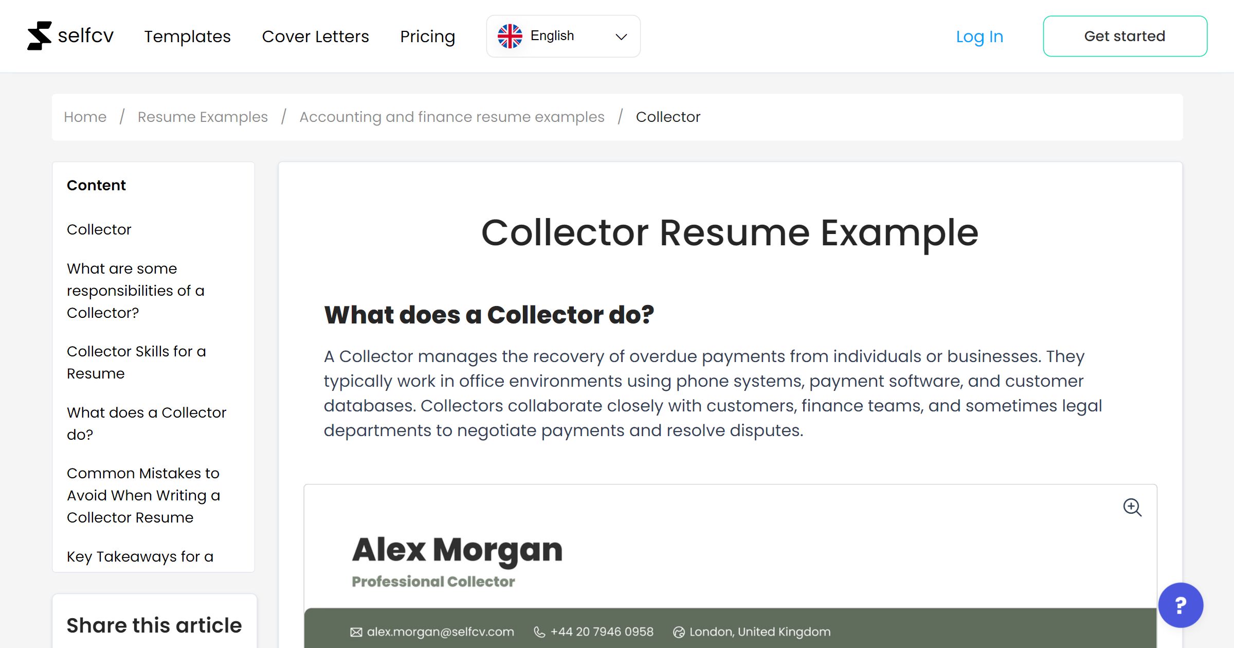 Collector Resume Example