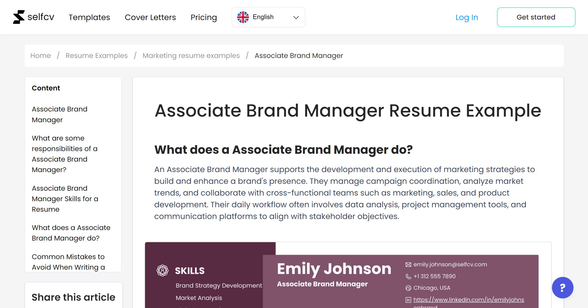 Associate Brand Manager Resume Example