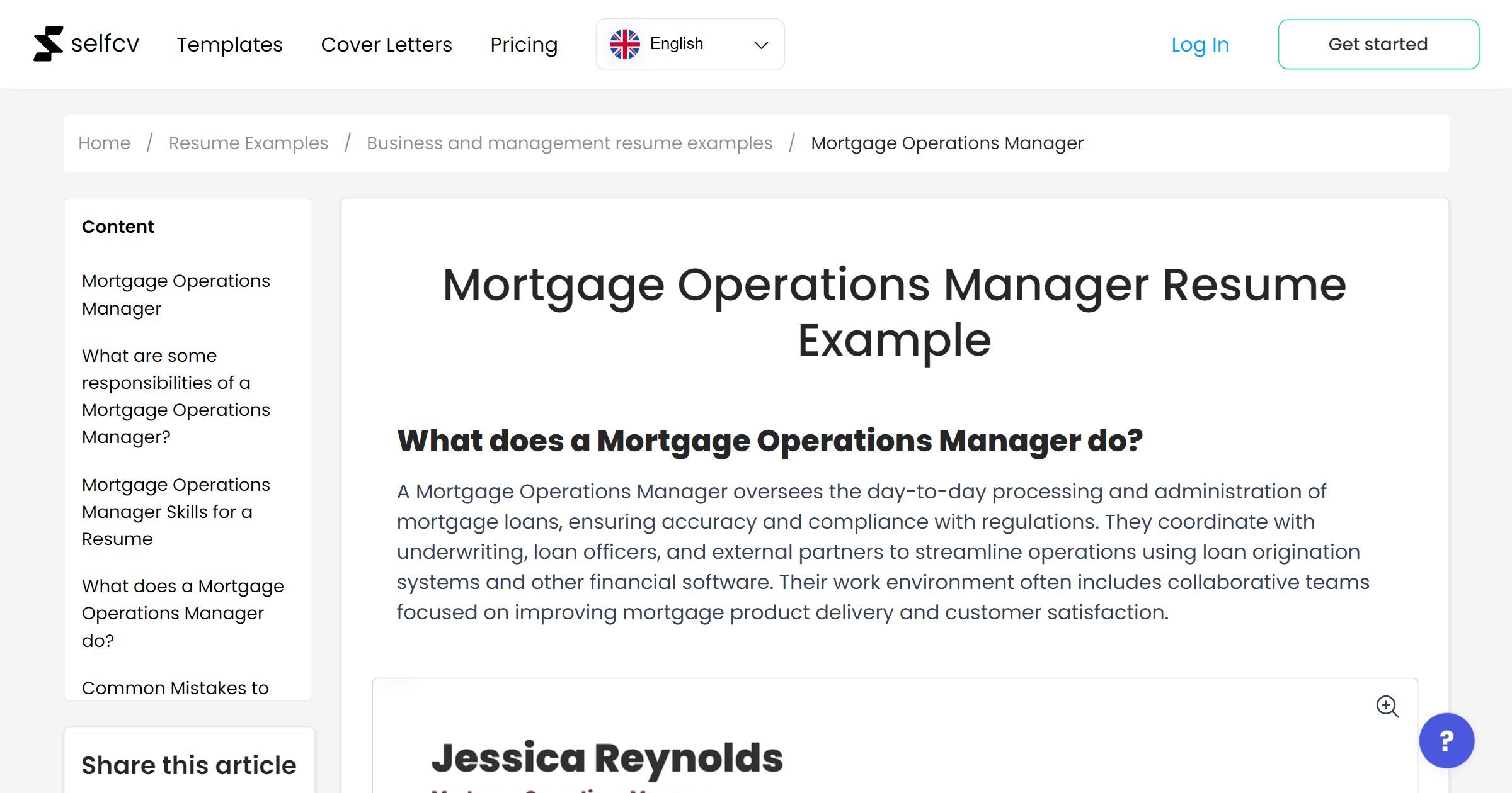 Mortgage Operations Manager Resume Example