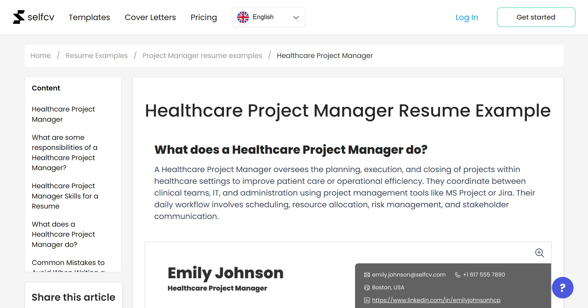 Healthcare Project Manager Resume Example