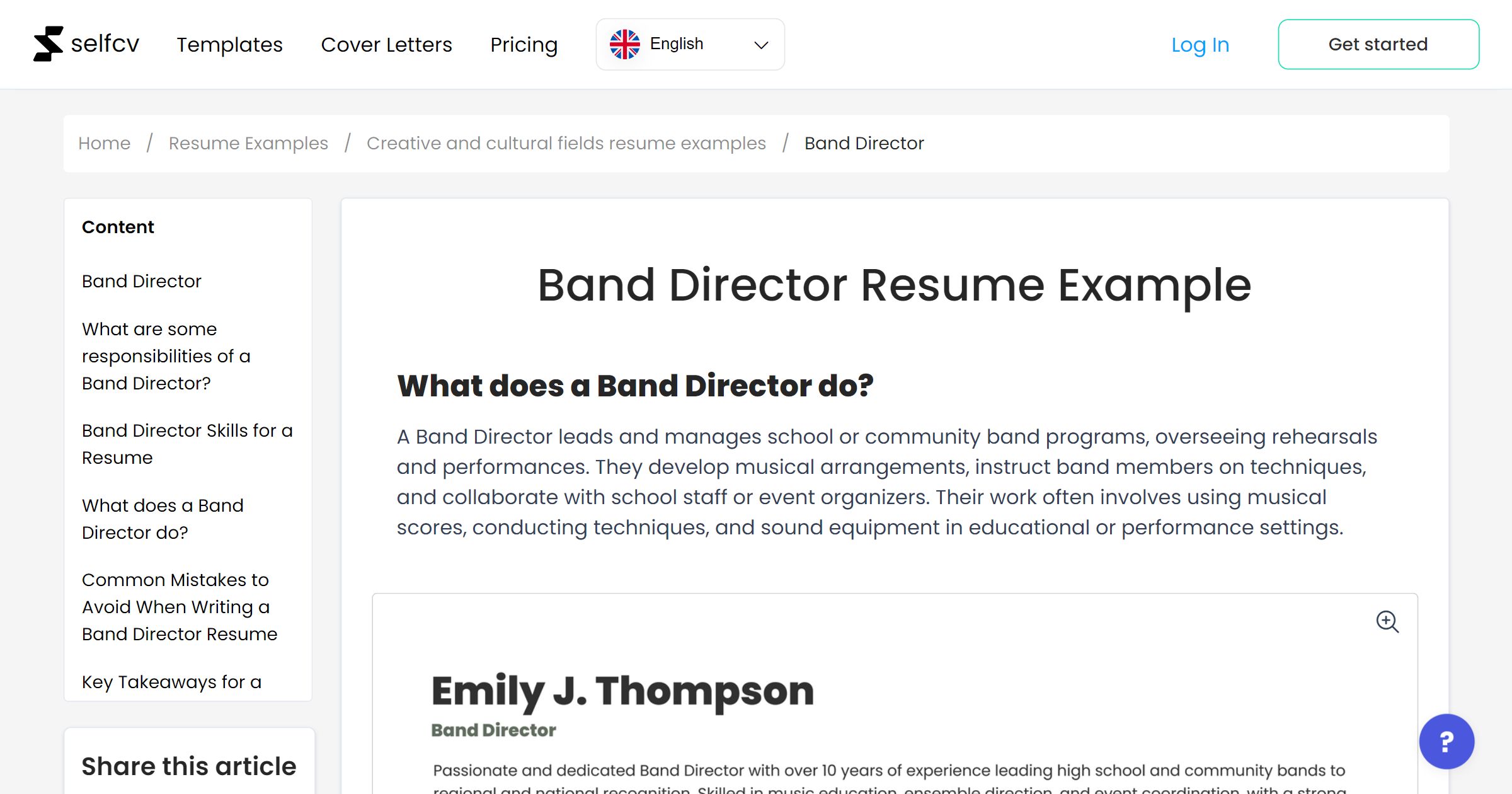 Band Director Resume Example
