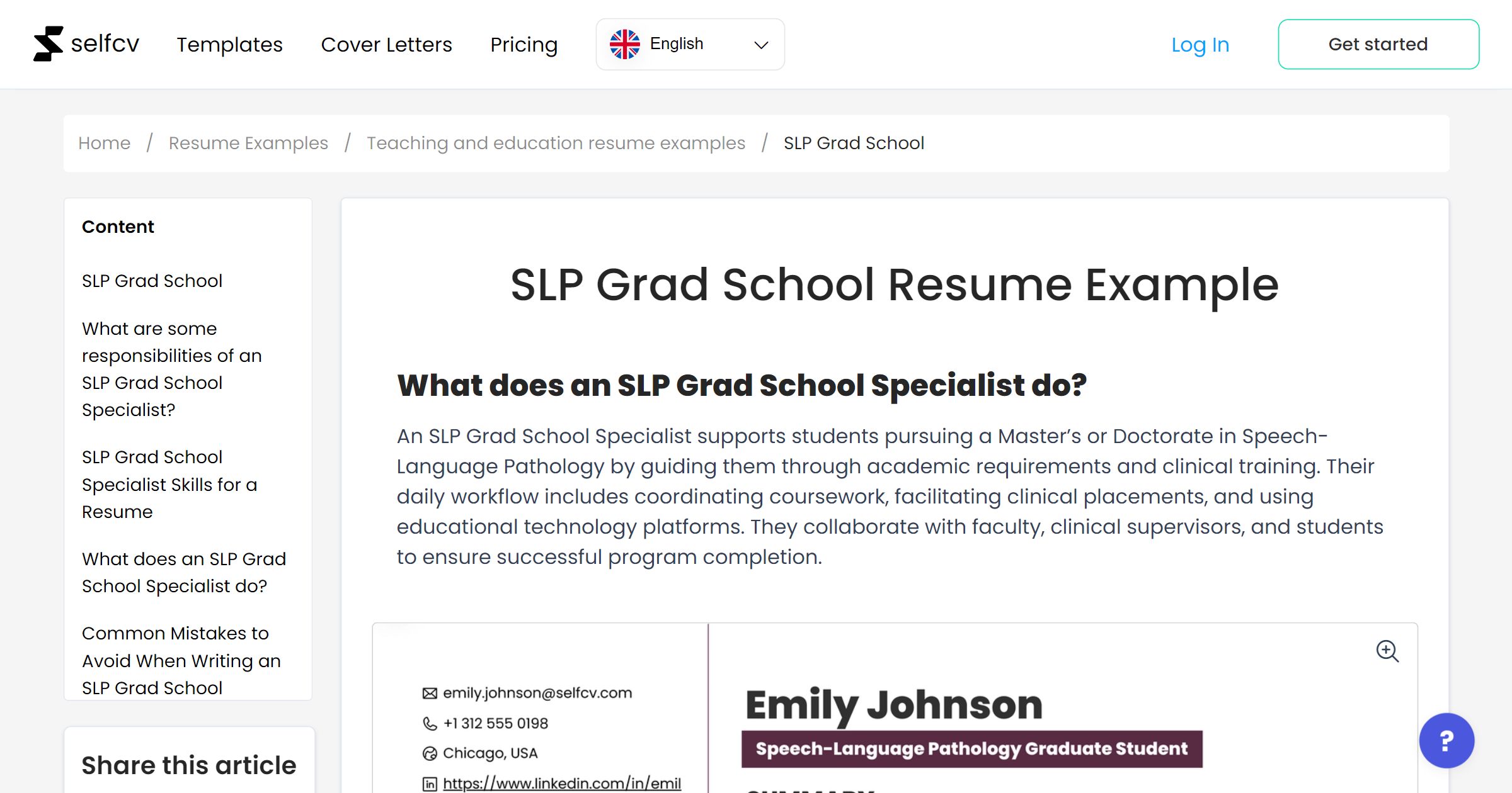 SLP Grad School Resume Example