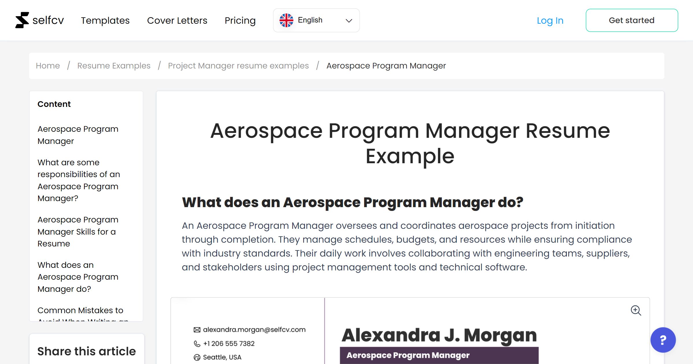 Aerospace Program Manager Resume Example