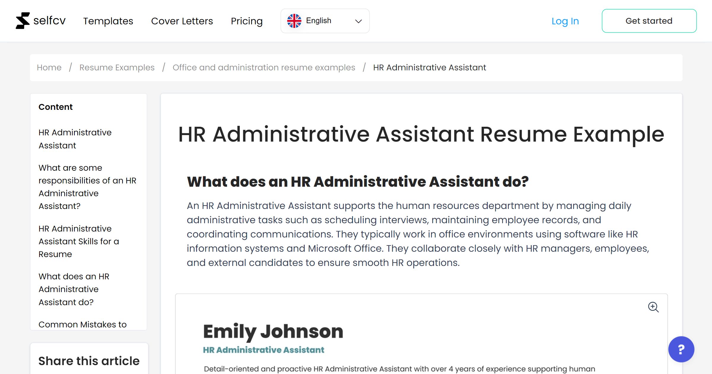 HR Administrative Assistant Resume Example