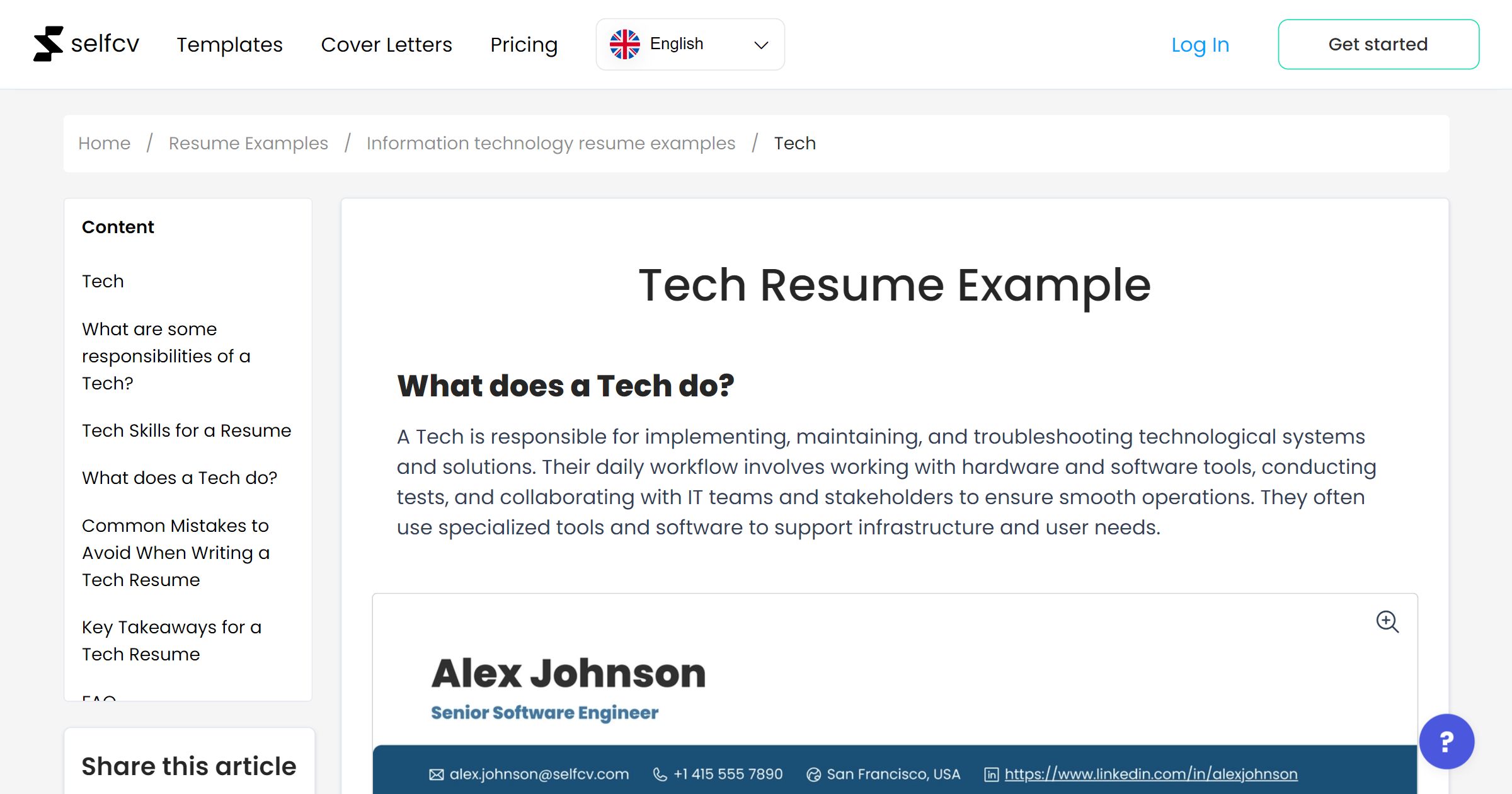 Tech Resume Example