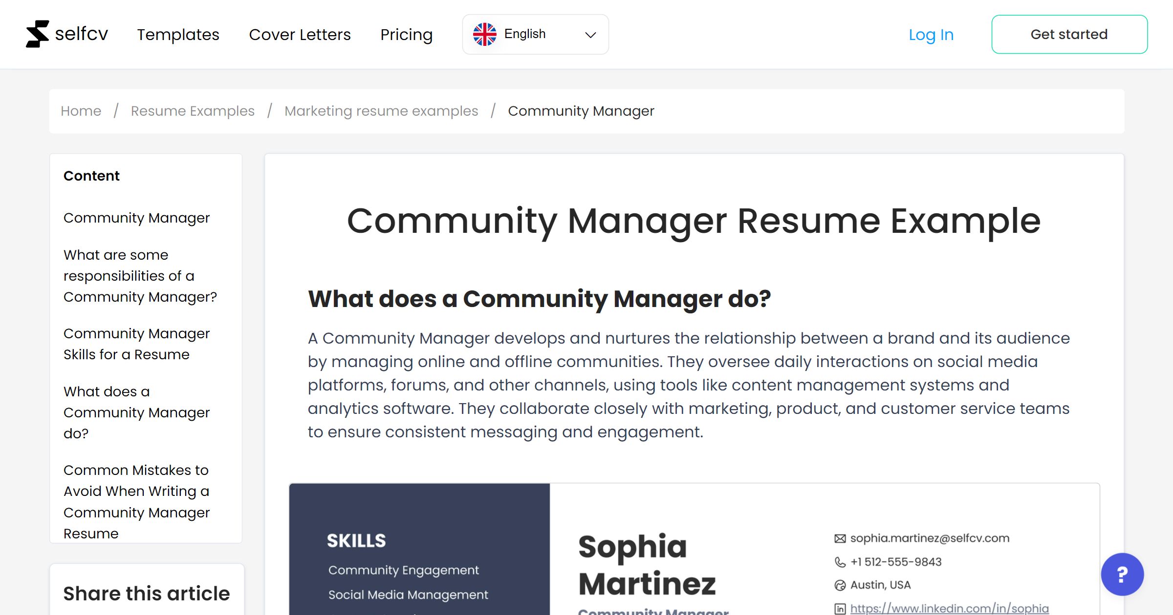 Community Manager Resume Example