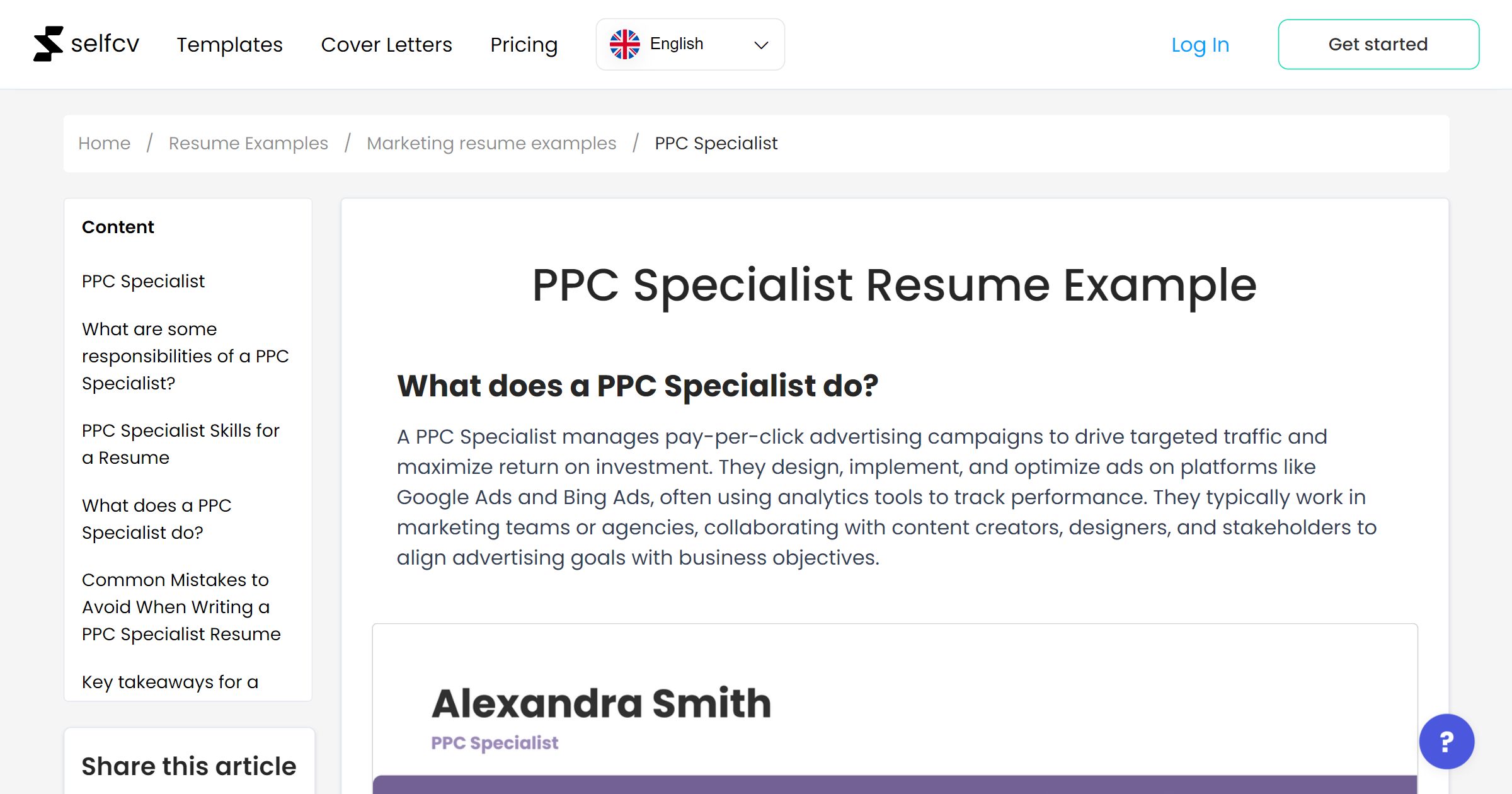 PPC Specialist Resume Example