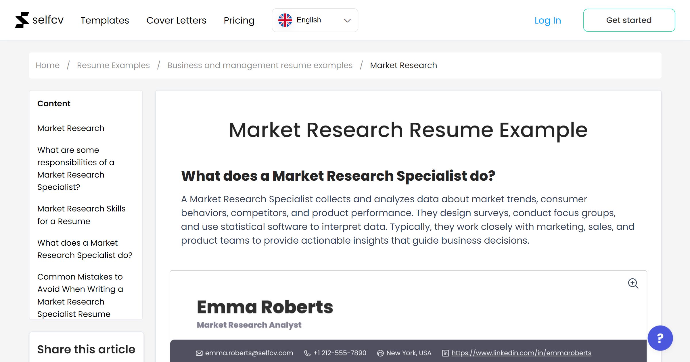 Market Research Resume Example