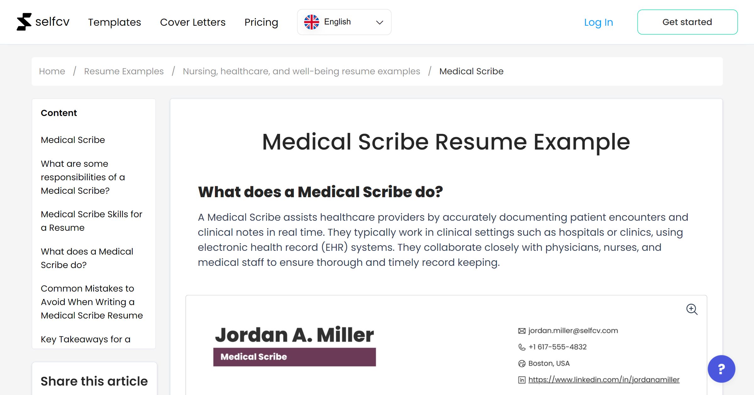 Medical Scribe Resume Example