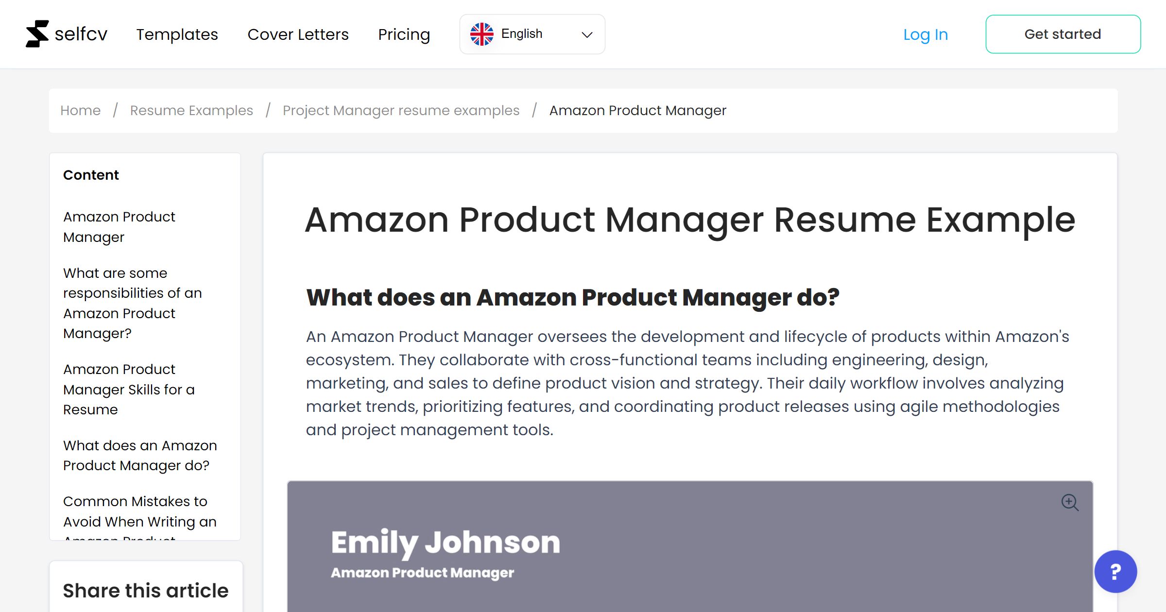 Amazon Product Manager Resume Example