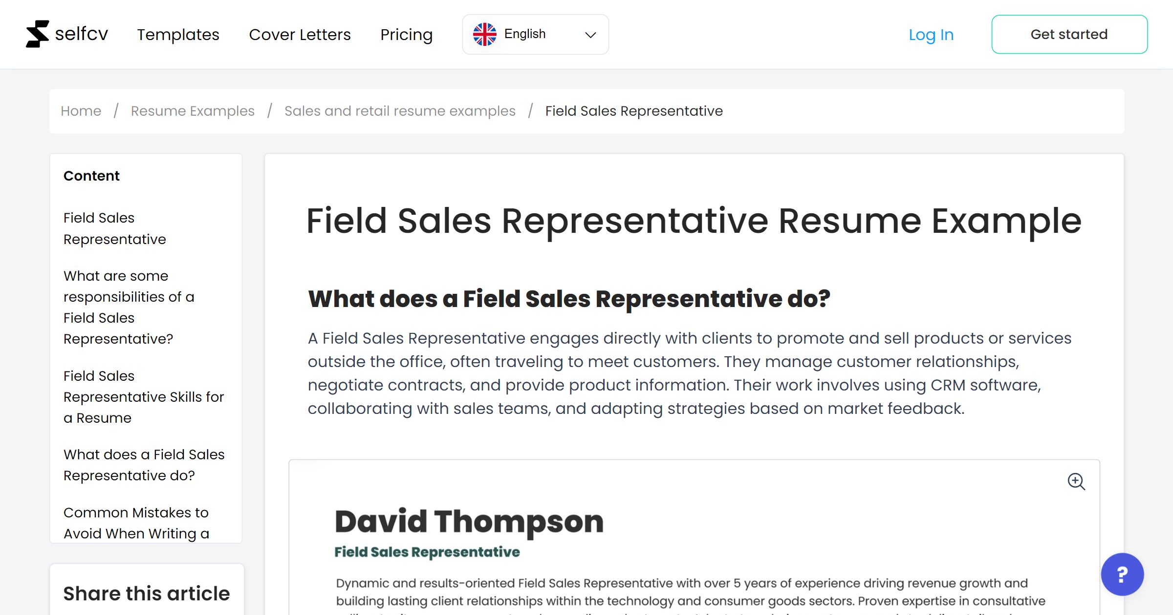 Field Sales Representative Resume Example