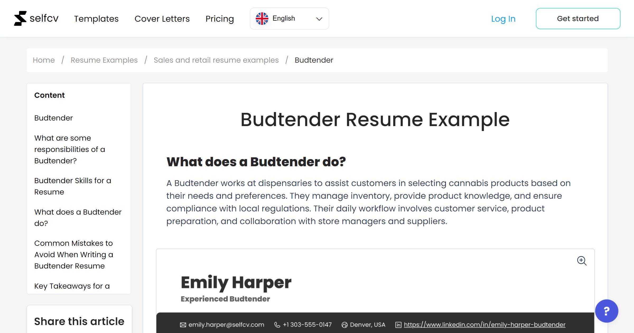 Budtender Resume Example