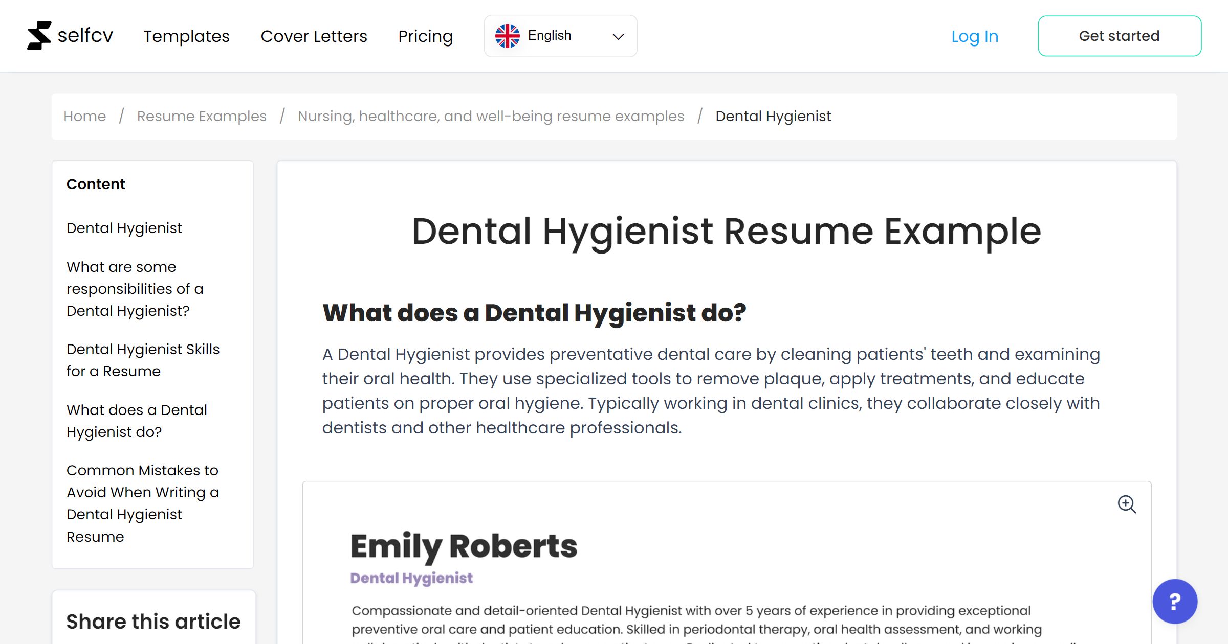 Dental Hygienist Resume Example