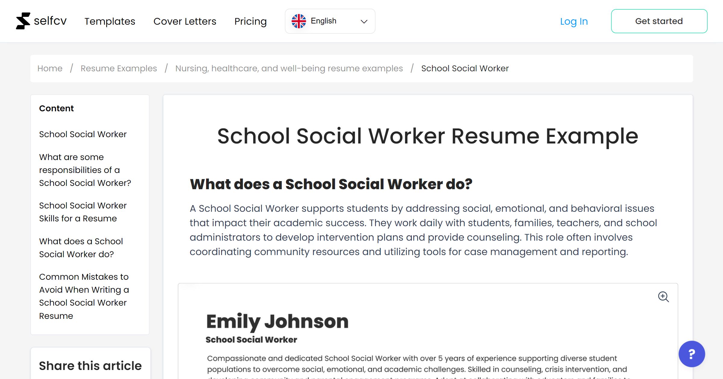 School Social Worker Resume Example