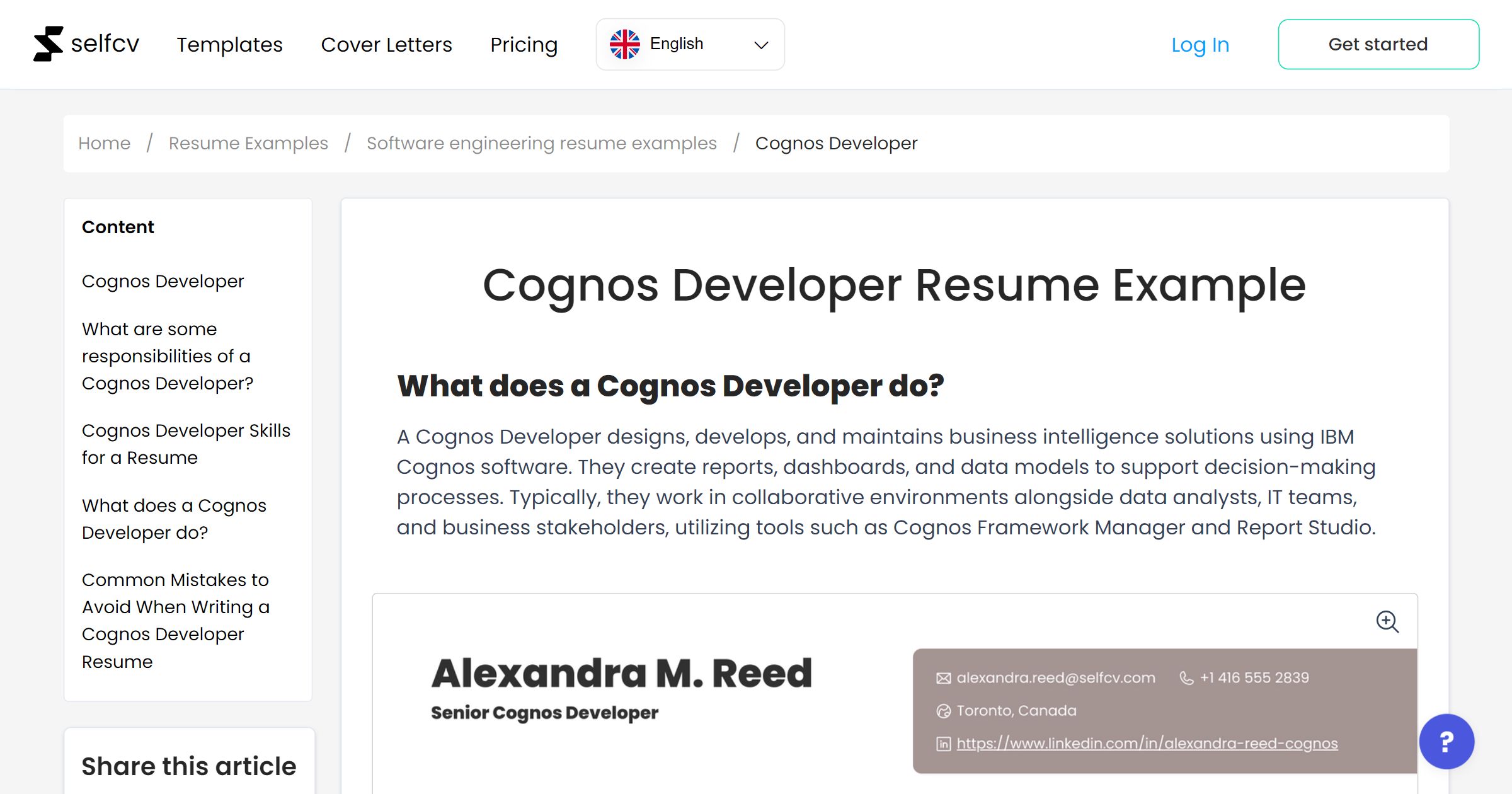Cognos Developer Resume Example