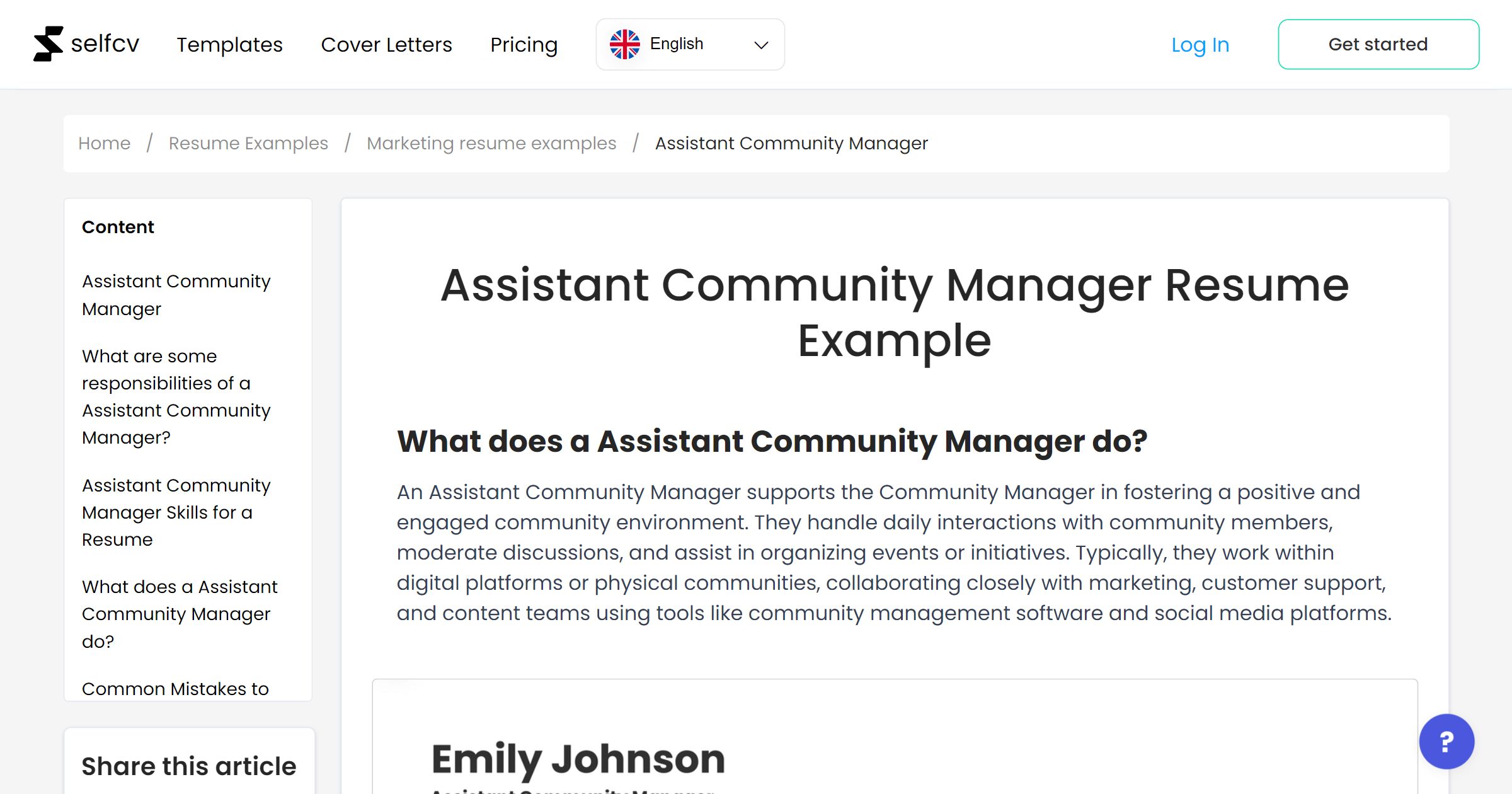 Assistant Community Manager Resume Example