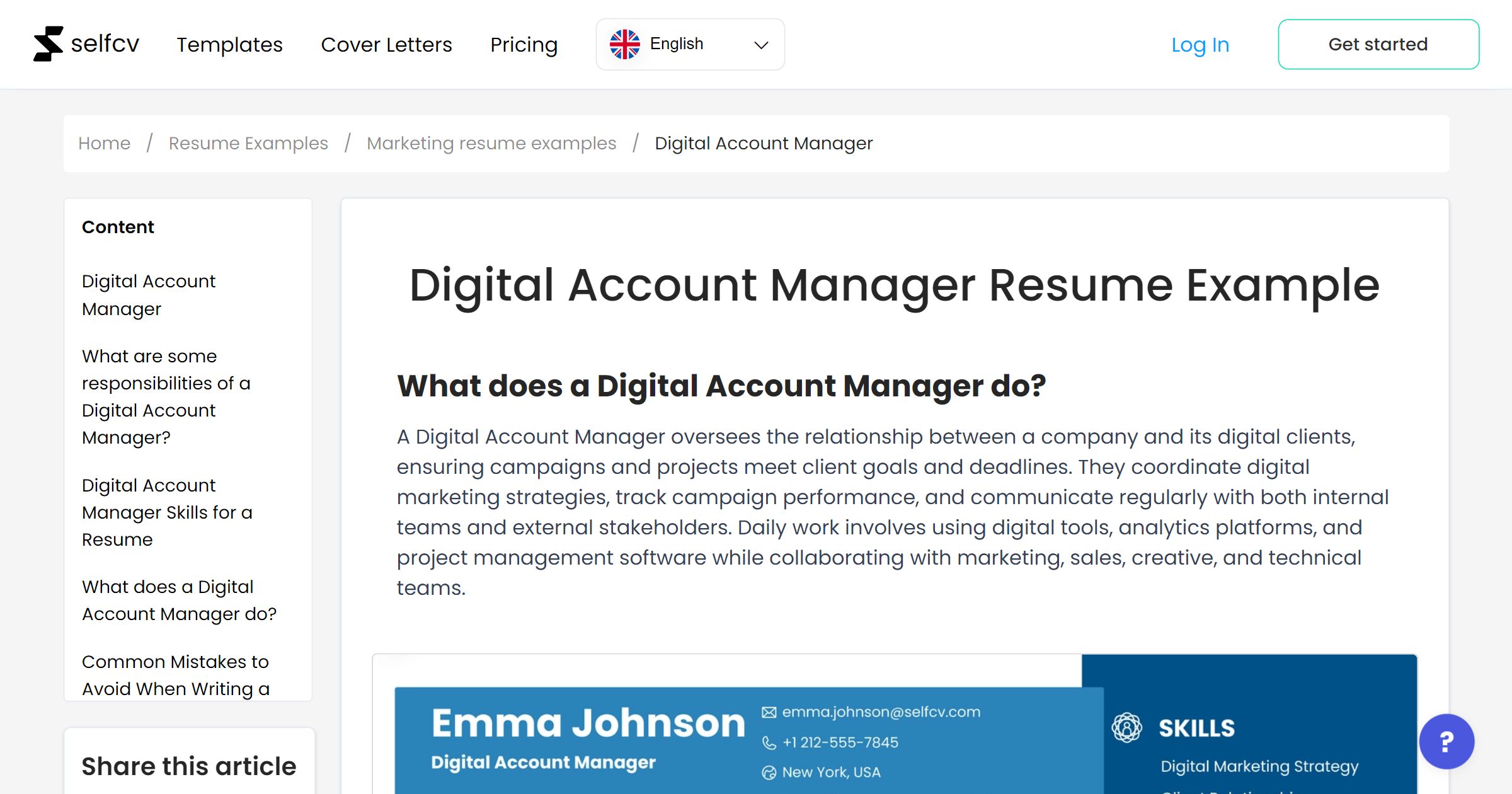 Digital Account Manager Resume Example