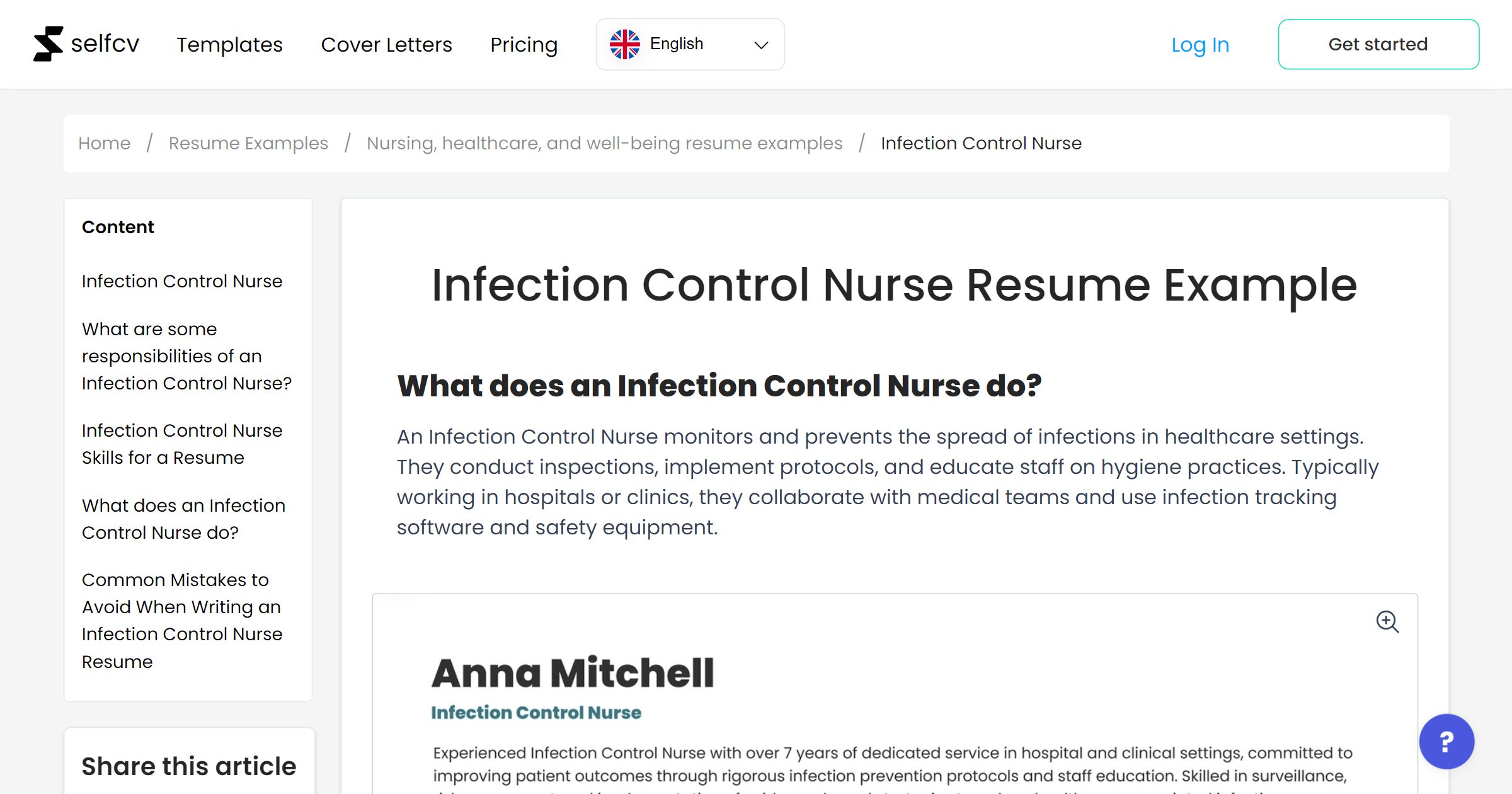 Infection Control Nurse Resume Example