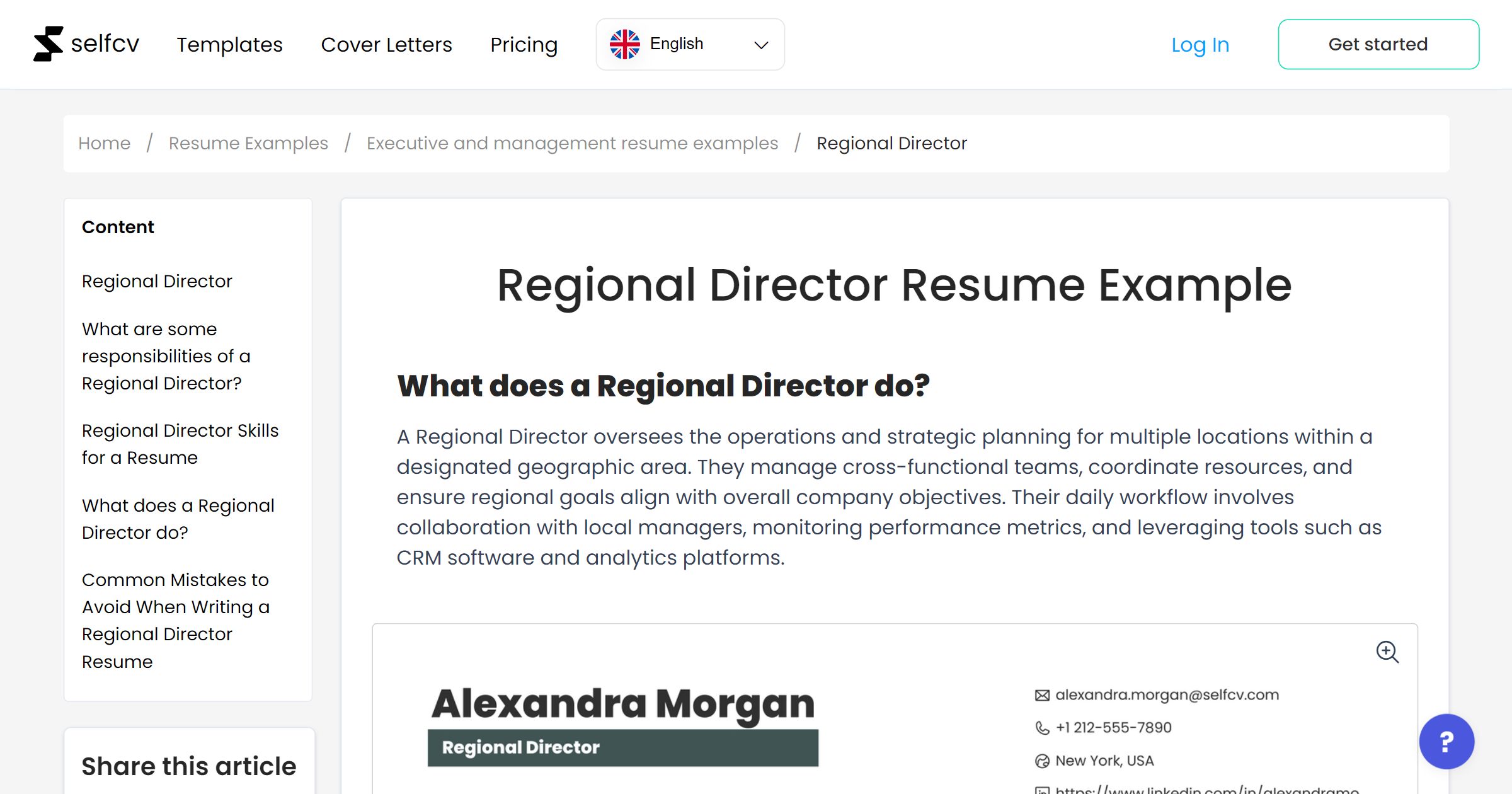 Regional Director Resume Example