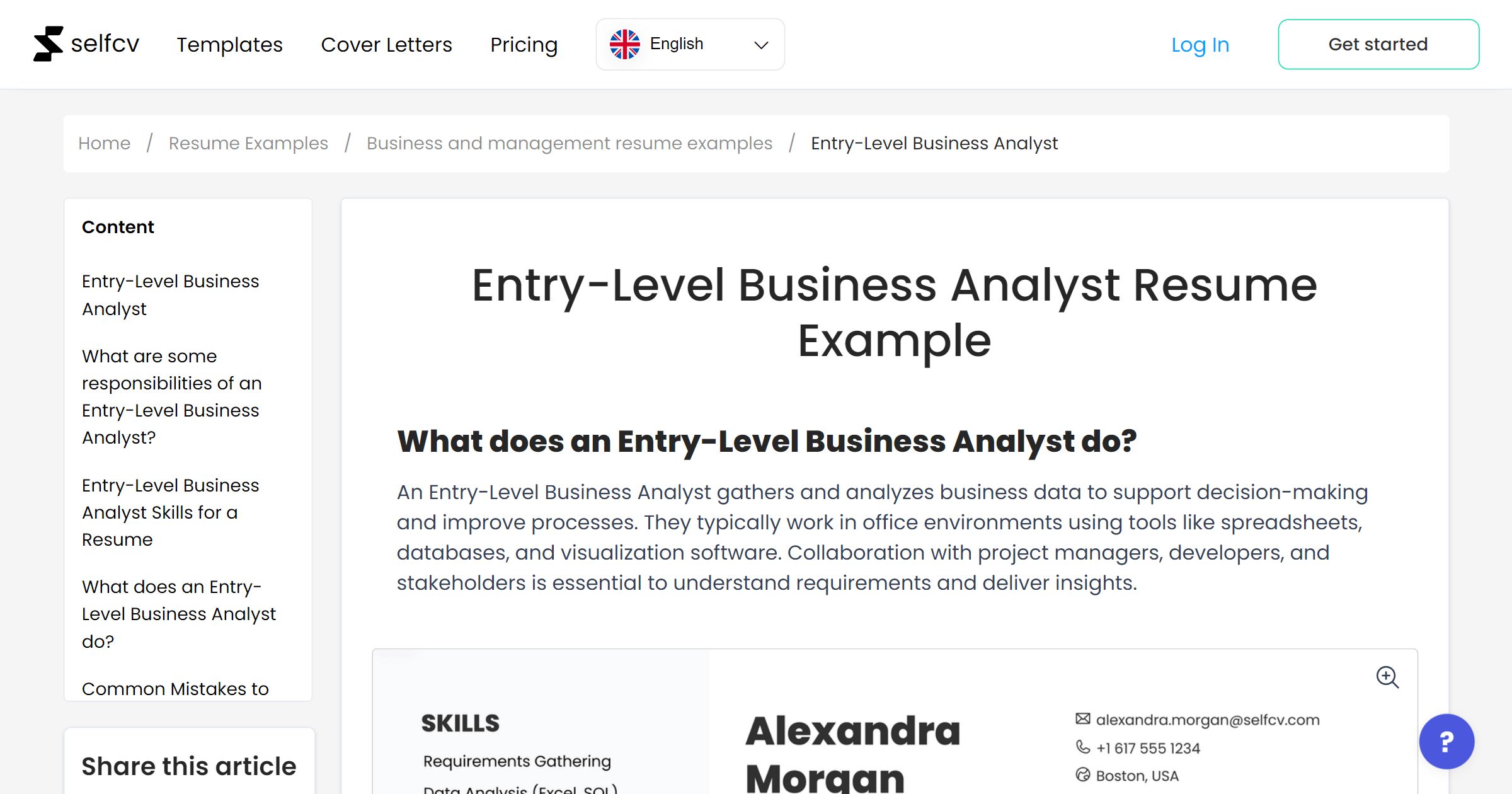 Entry-Level Business Analyst Resume Example