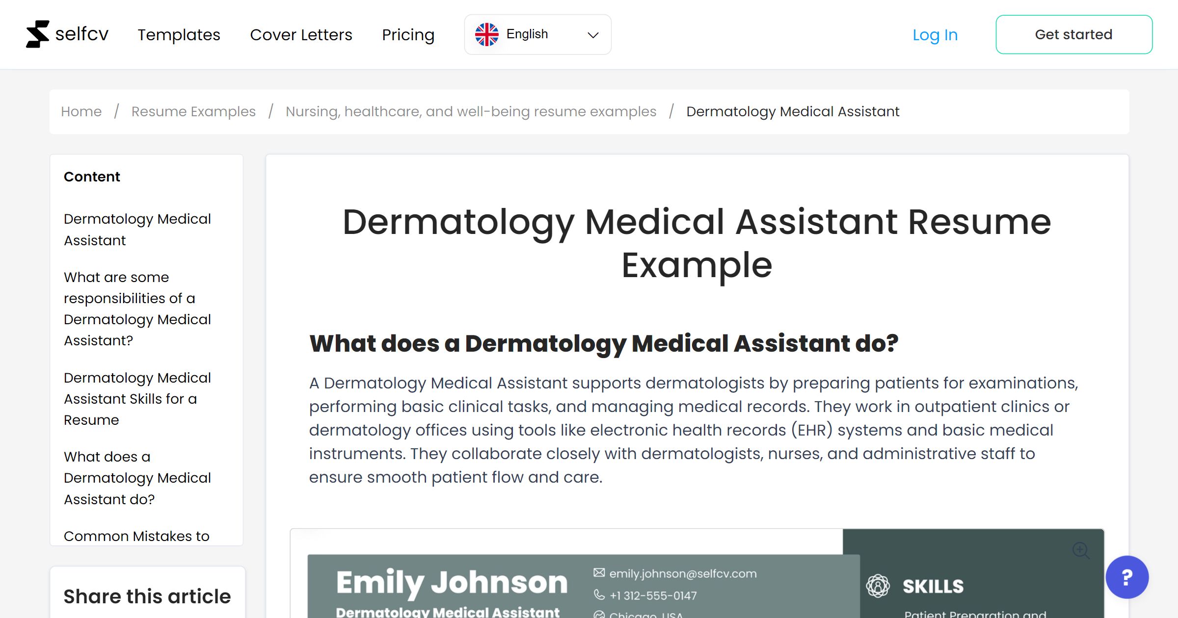 Dermatology Medical Assistant Resume Example