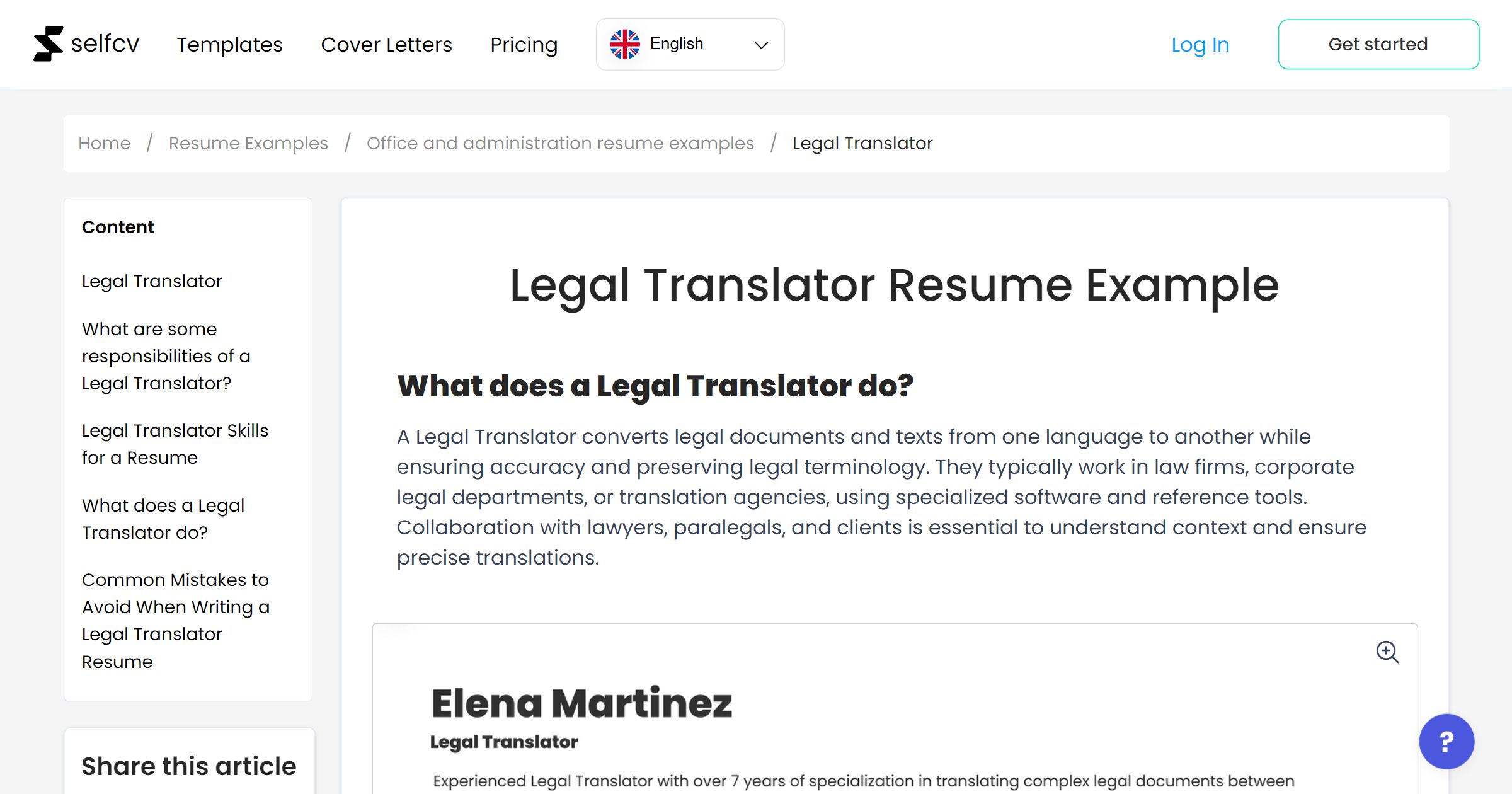 Legal Translator Resume Example