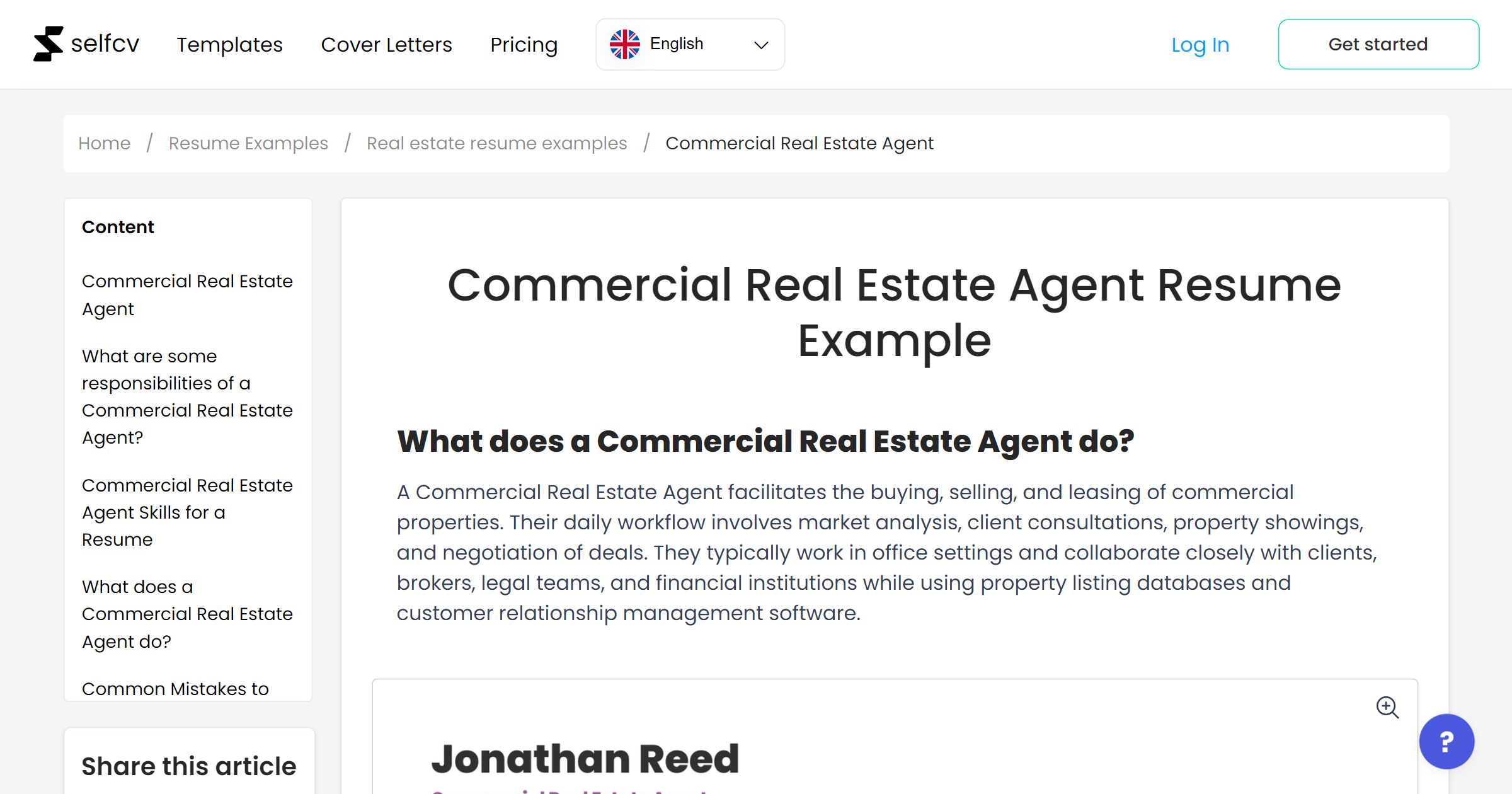 Commercial Real Estate Agent Resume Example