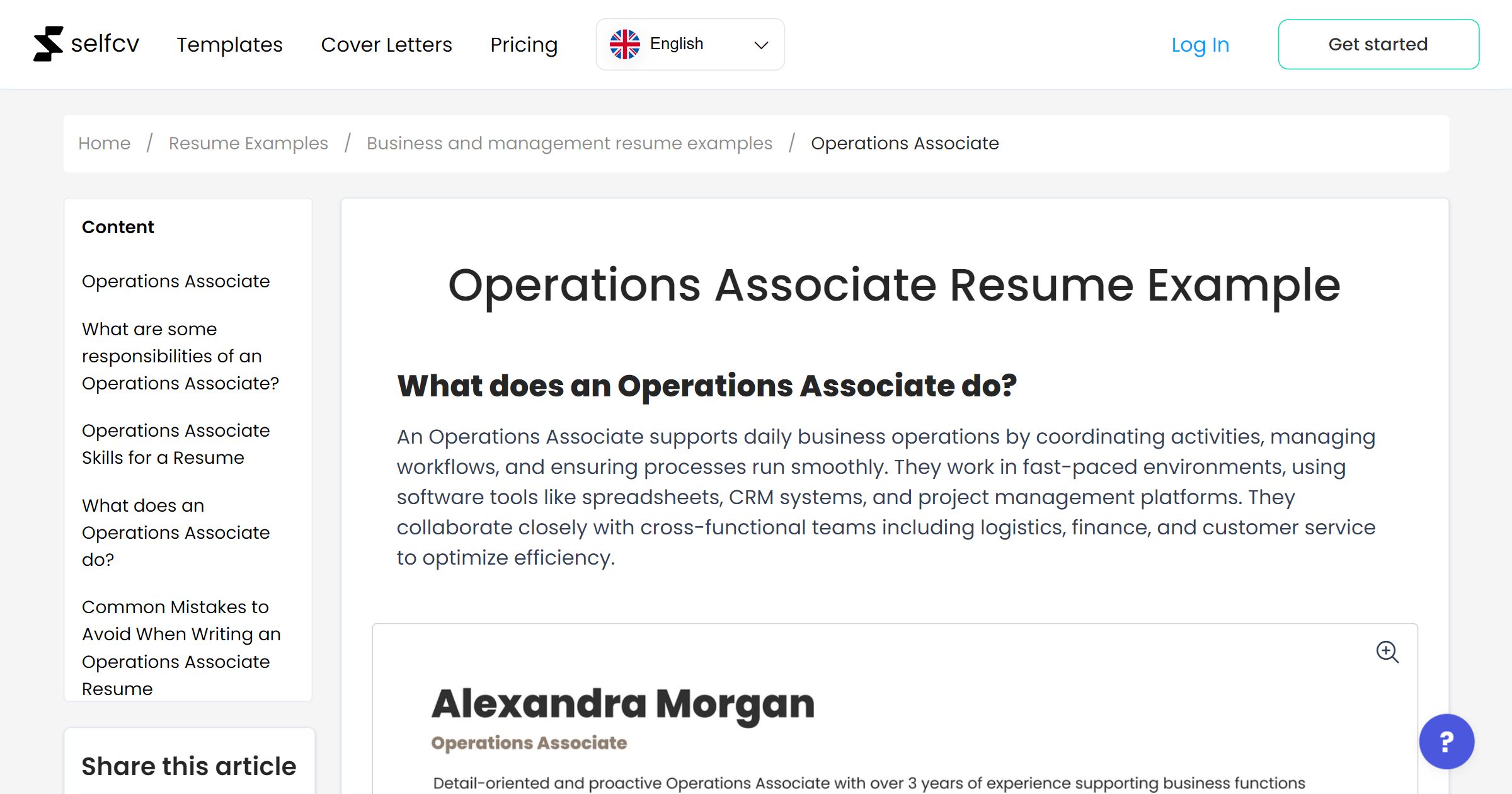 Operations Associate Resume Example