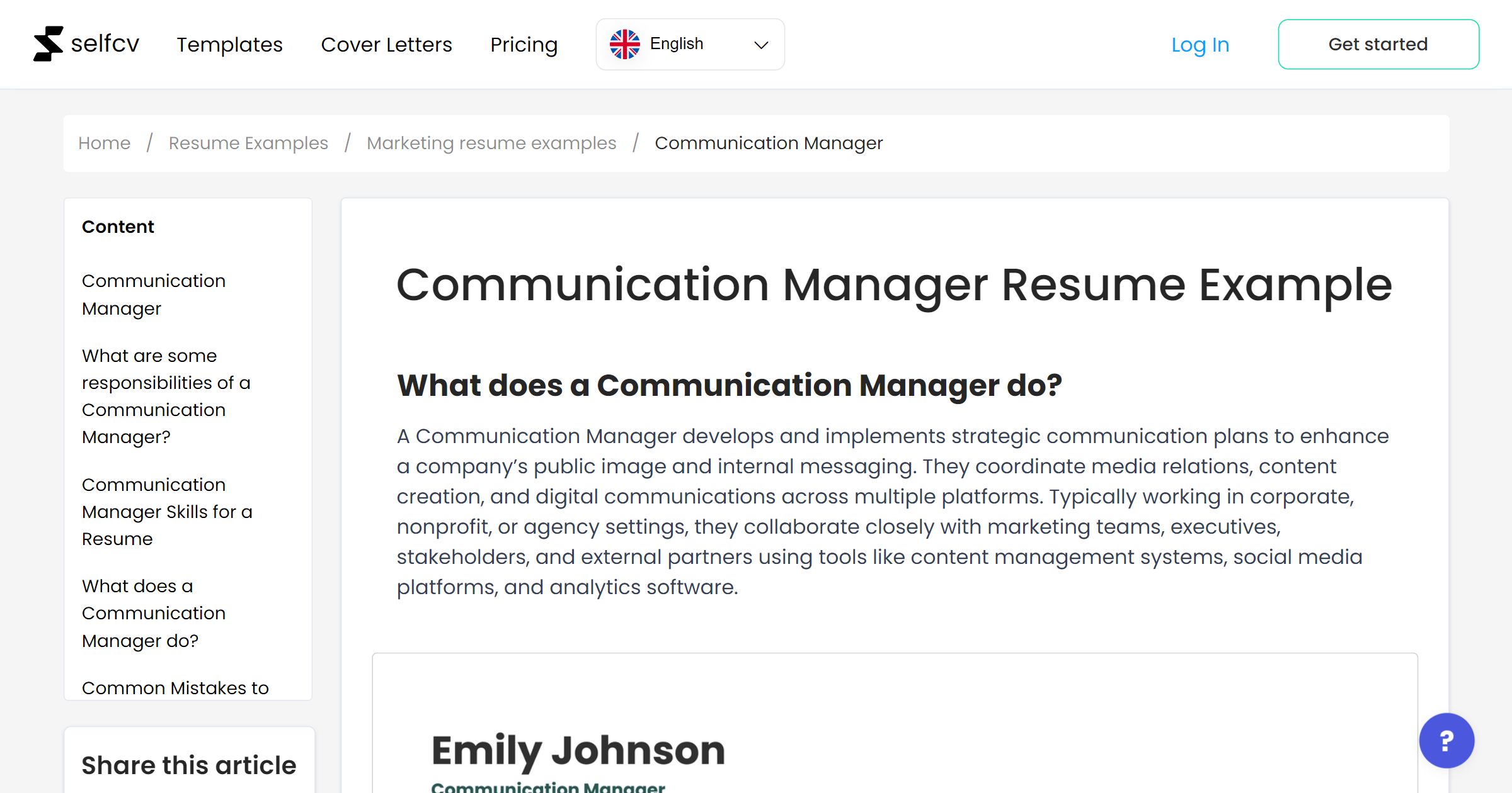 Communication Manager Resume Example