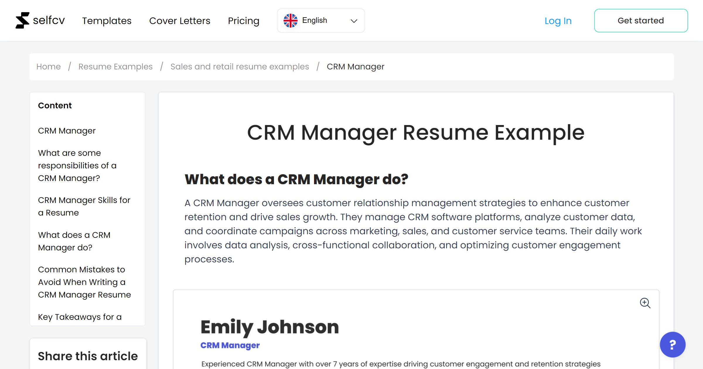 CRM Manager Resume Example