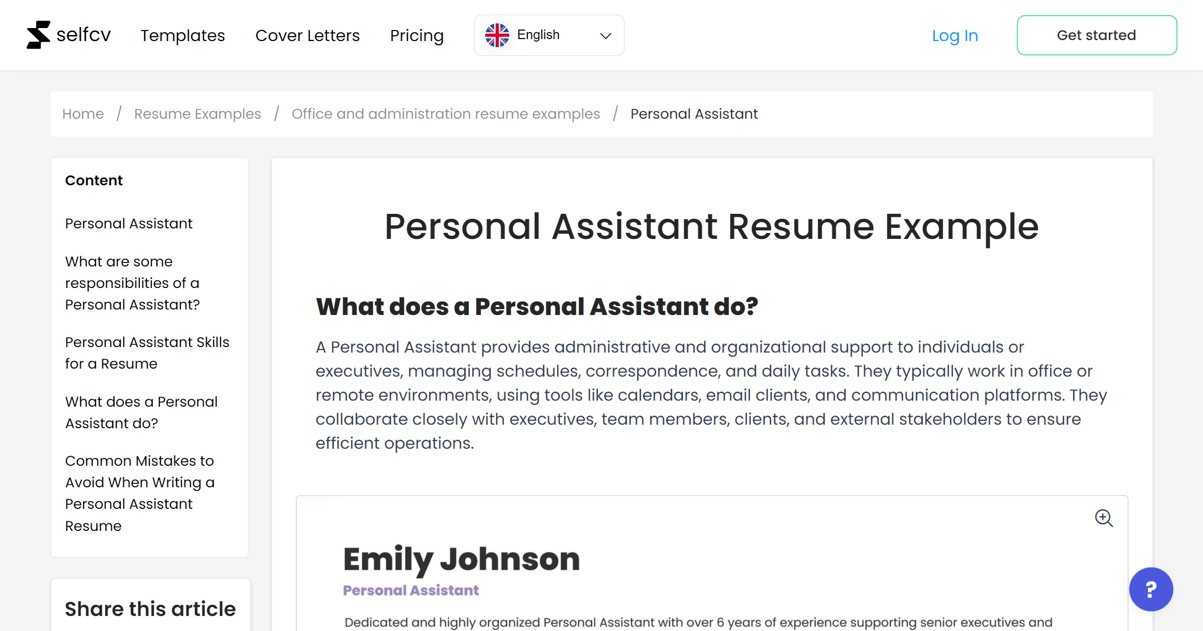 Personal Assistant Resume Example