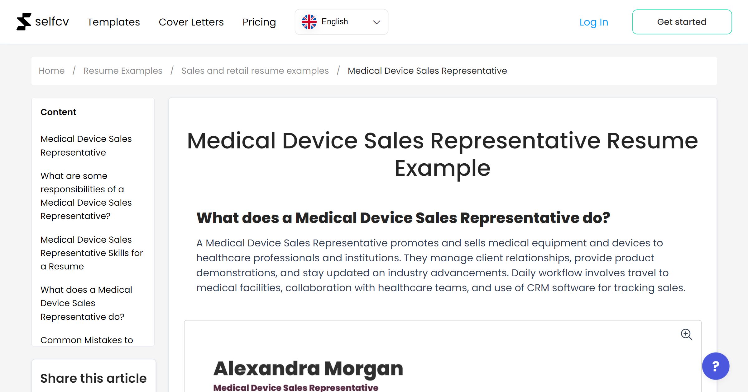 Medical Device Sales Representative Resume Example