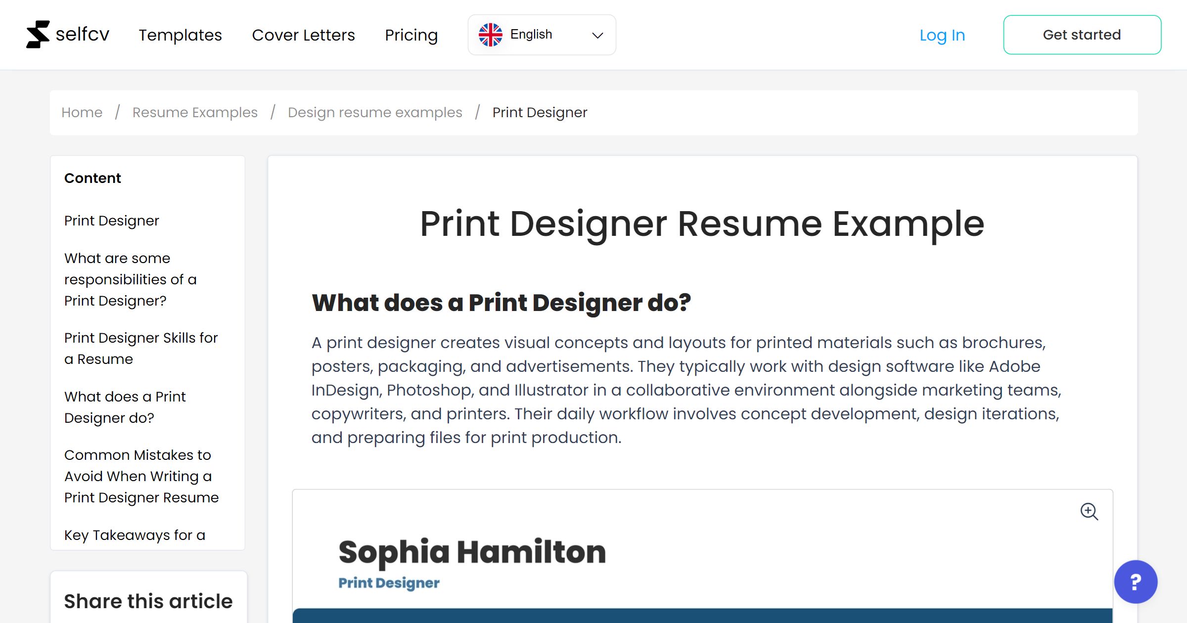 Print Designer Resume Example