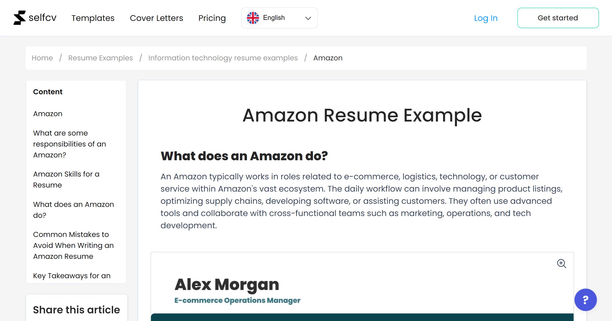 Amazon Resume Example