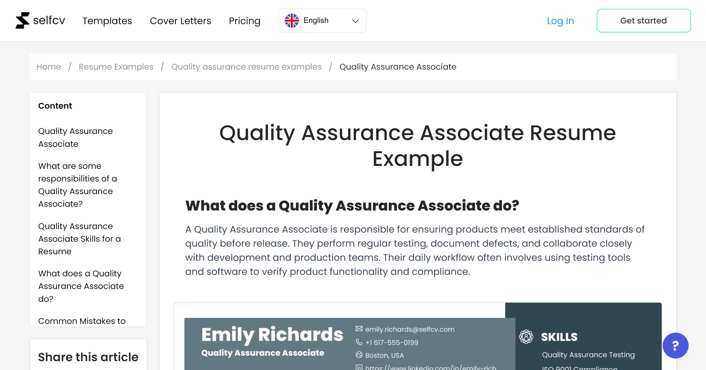 Quality Assurance Associate Resume Example