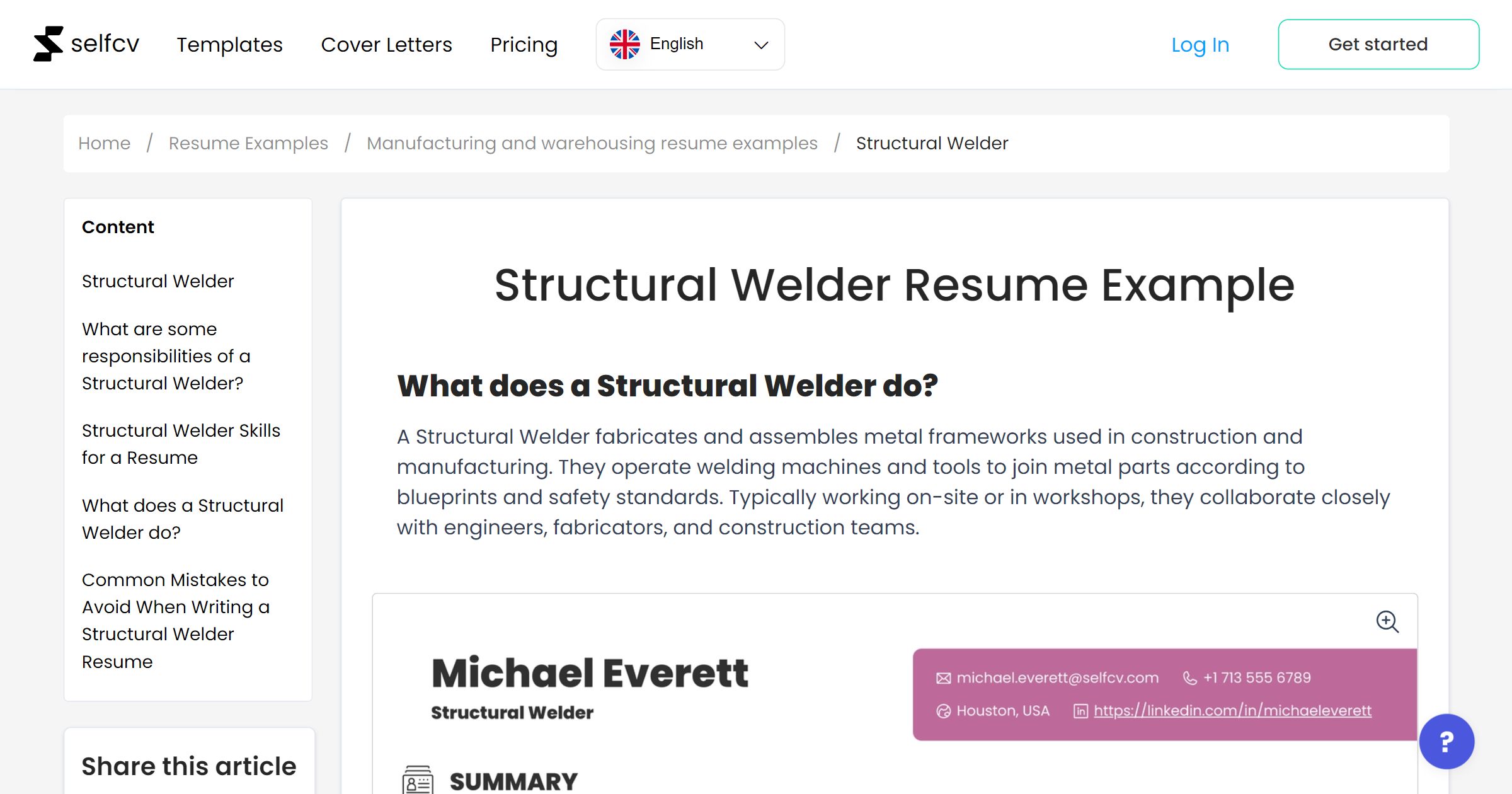 Structural Welder Resume Example