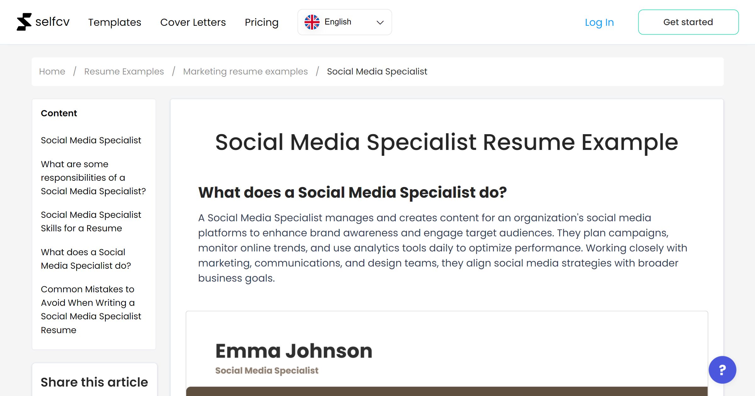 Social Media Specialist Resume Example