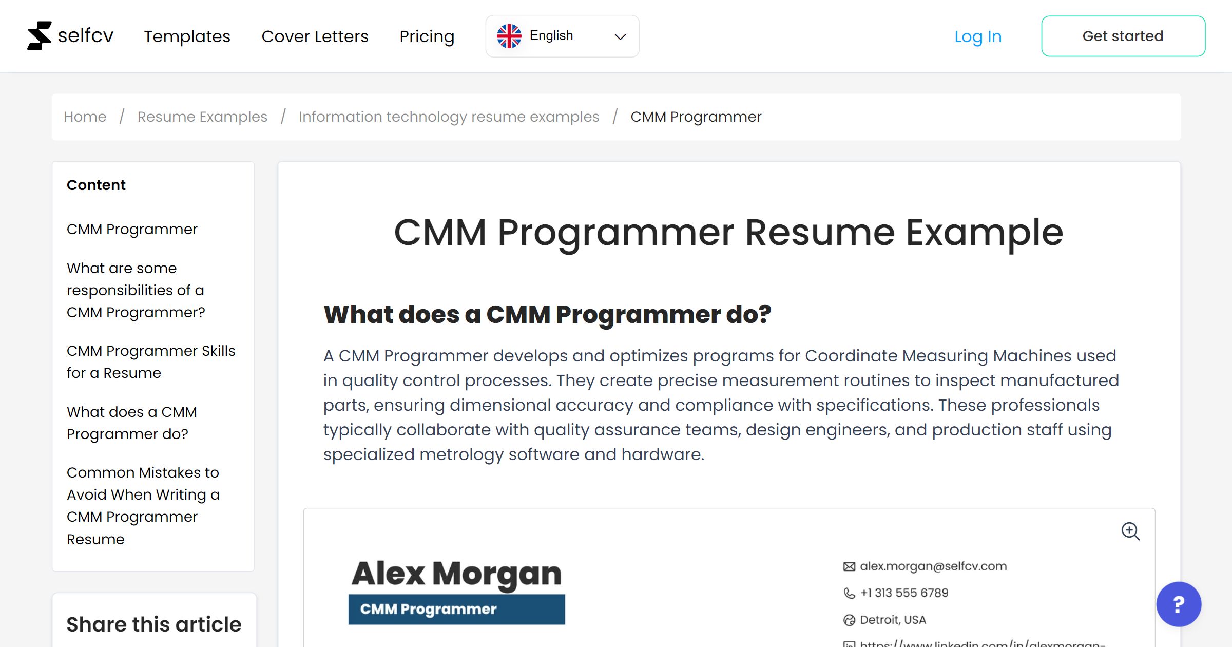 CMM Programmer Resume Example