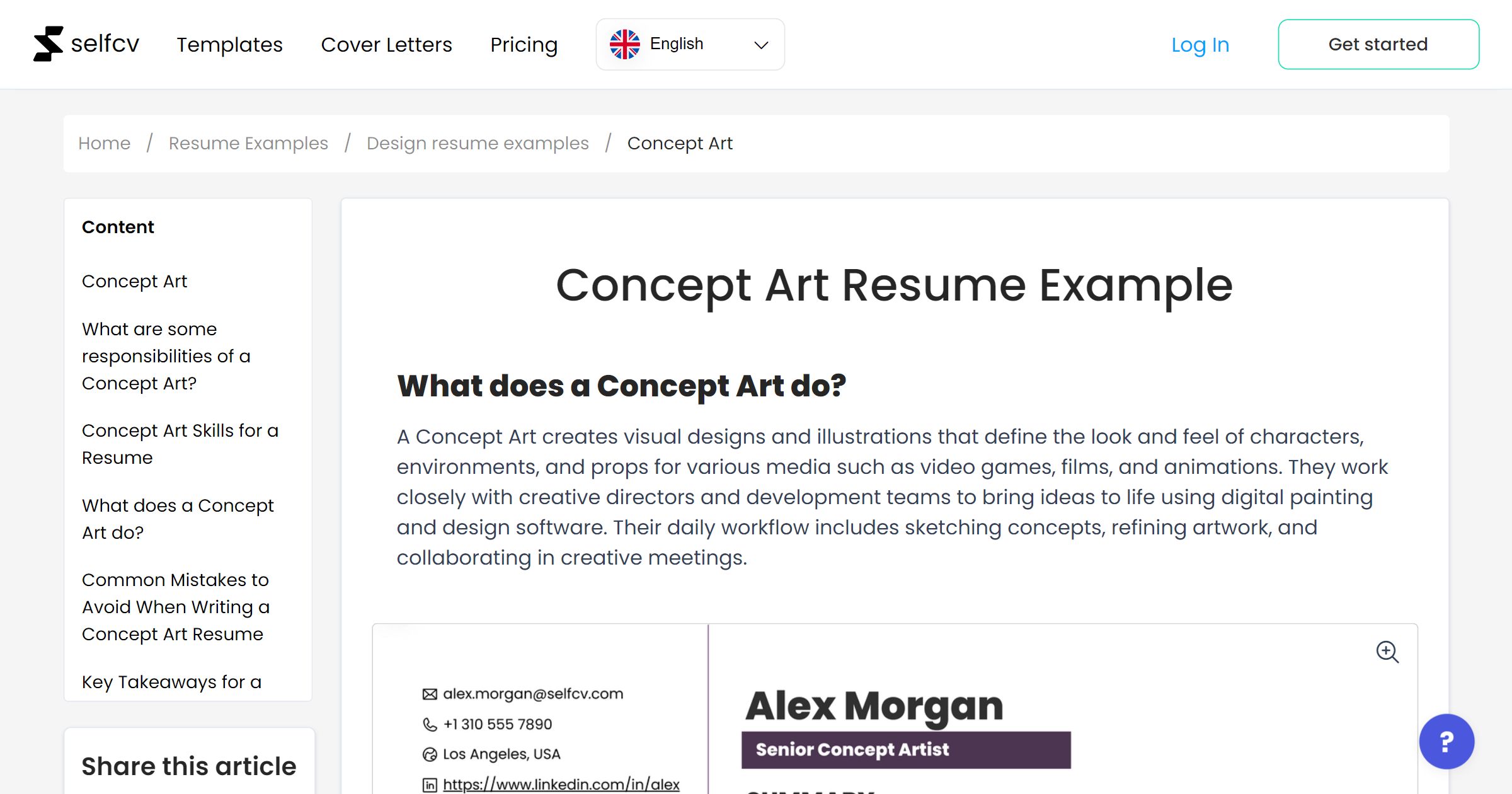 Concept Art Resume Example