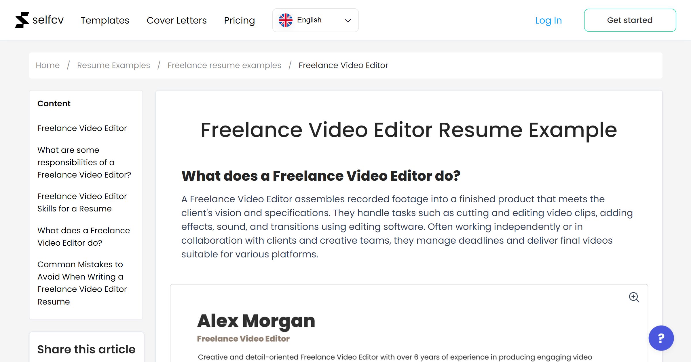 Freelance Video Editor Resume Example