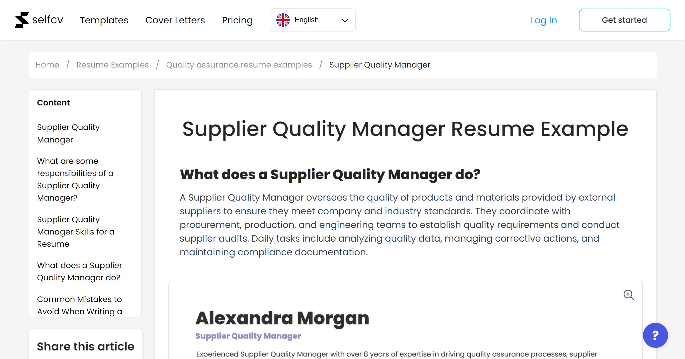 Supplier Quality Manager Resume Example