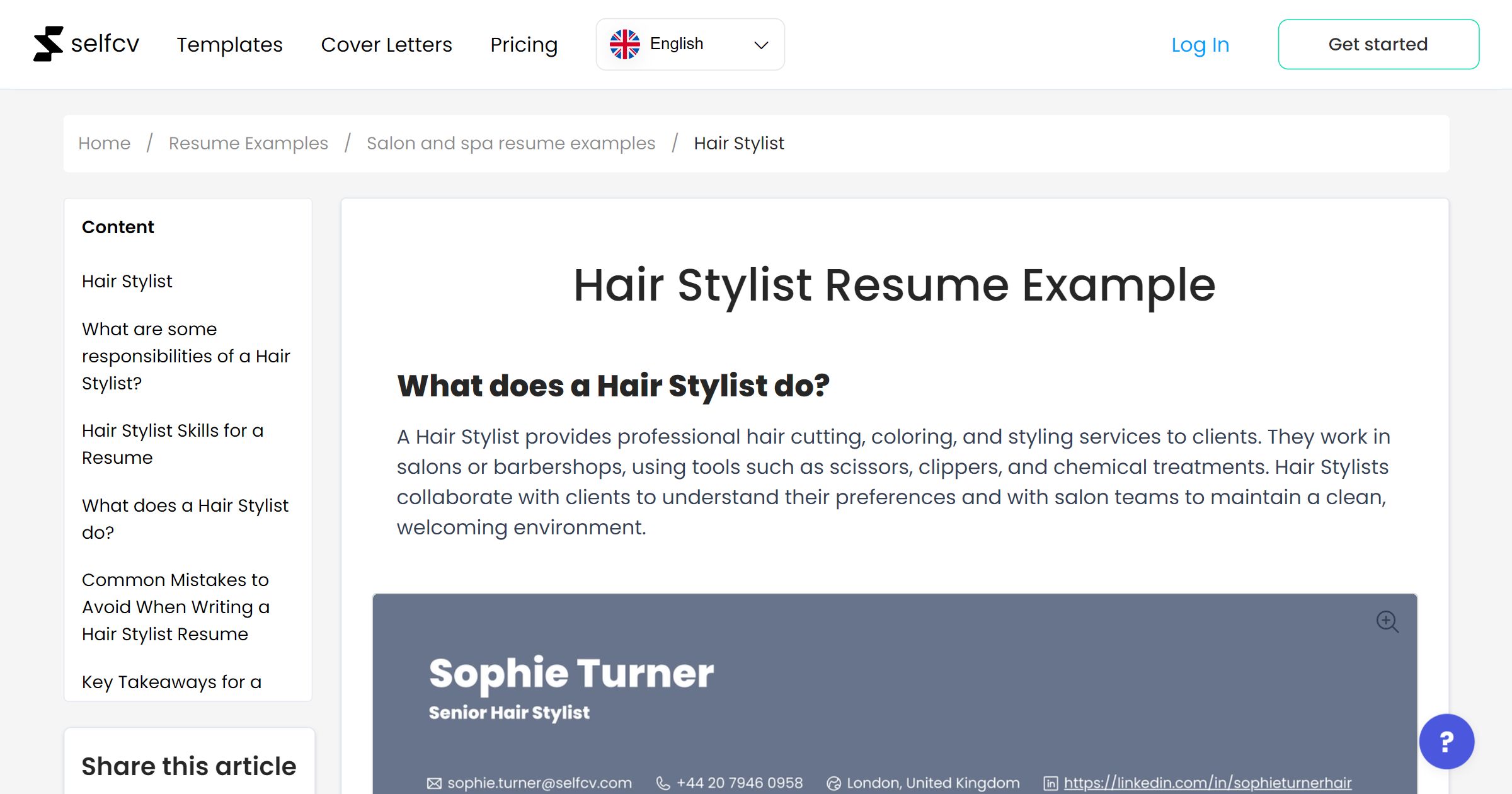 Hair Stylist Resume Example