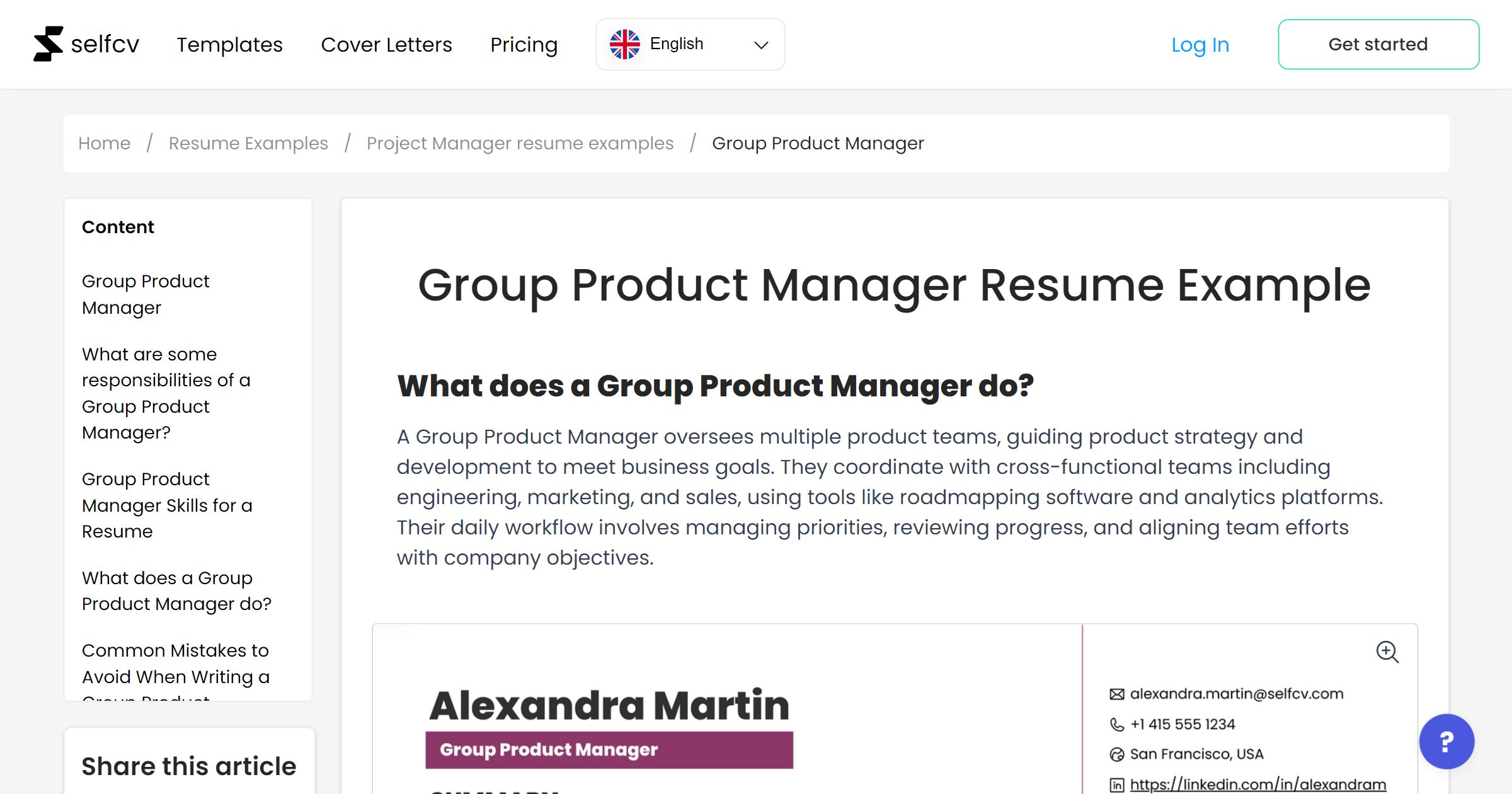 Group Product Manager Resume Example